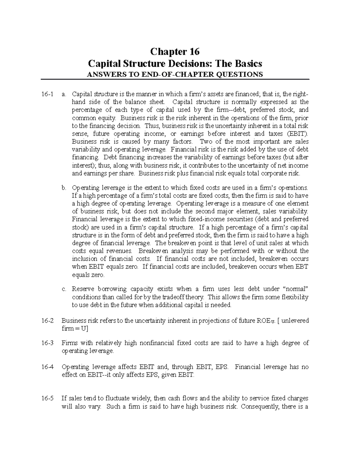 Exercise Capital Structure Fall 2022 - Chapter 16 Capital Structure Decisions: The Basics ...