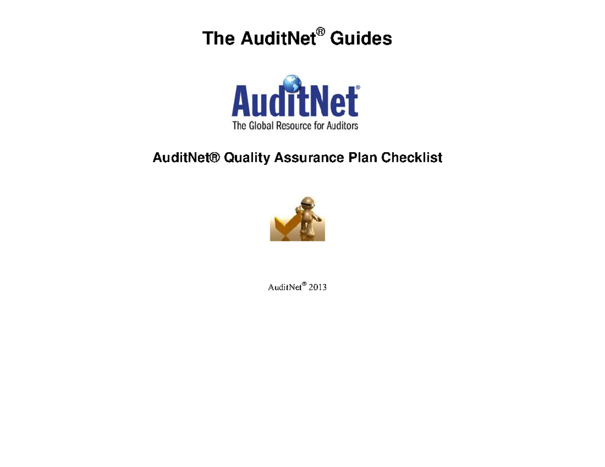 Quality Assurance Plan Checklist for Manager - The AuditNet ® Guides ...