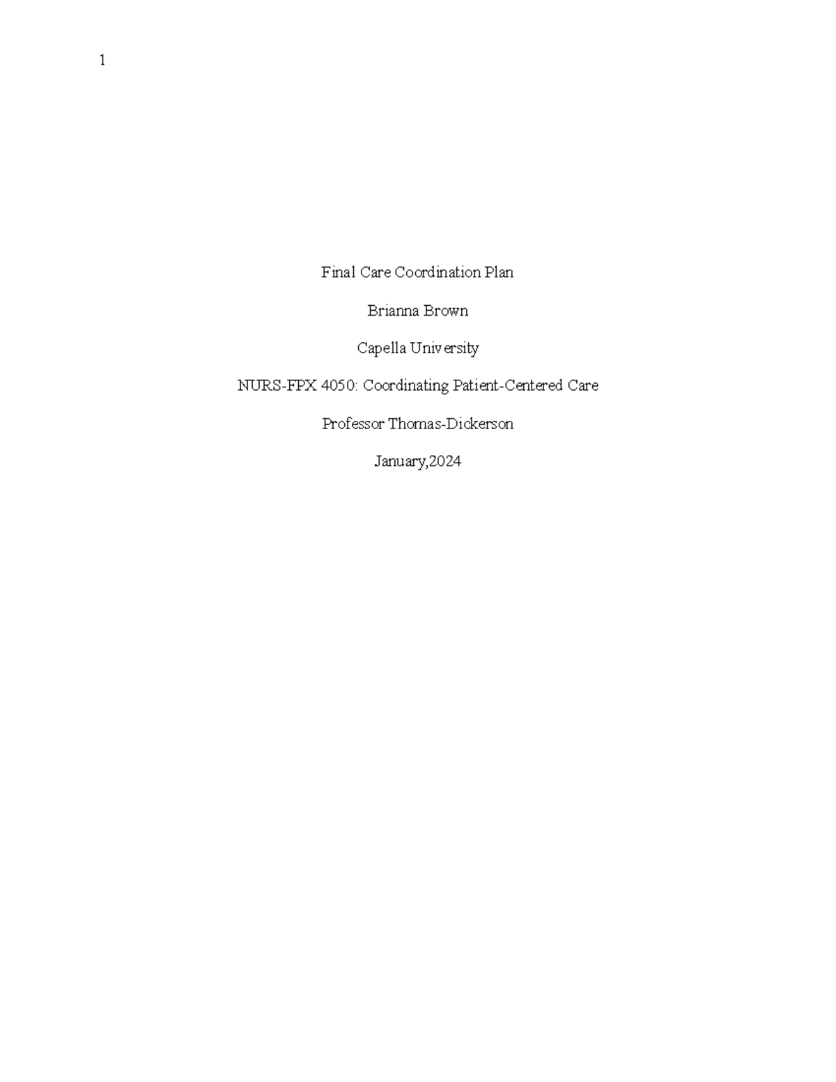 Nursfpx 4050 Final Care Coordination Plan - 1 Final Care Coordination ...
