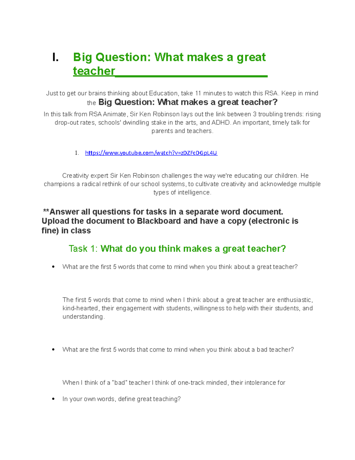 Great Teachers - I. Big Question: What makes a great teacher ...