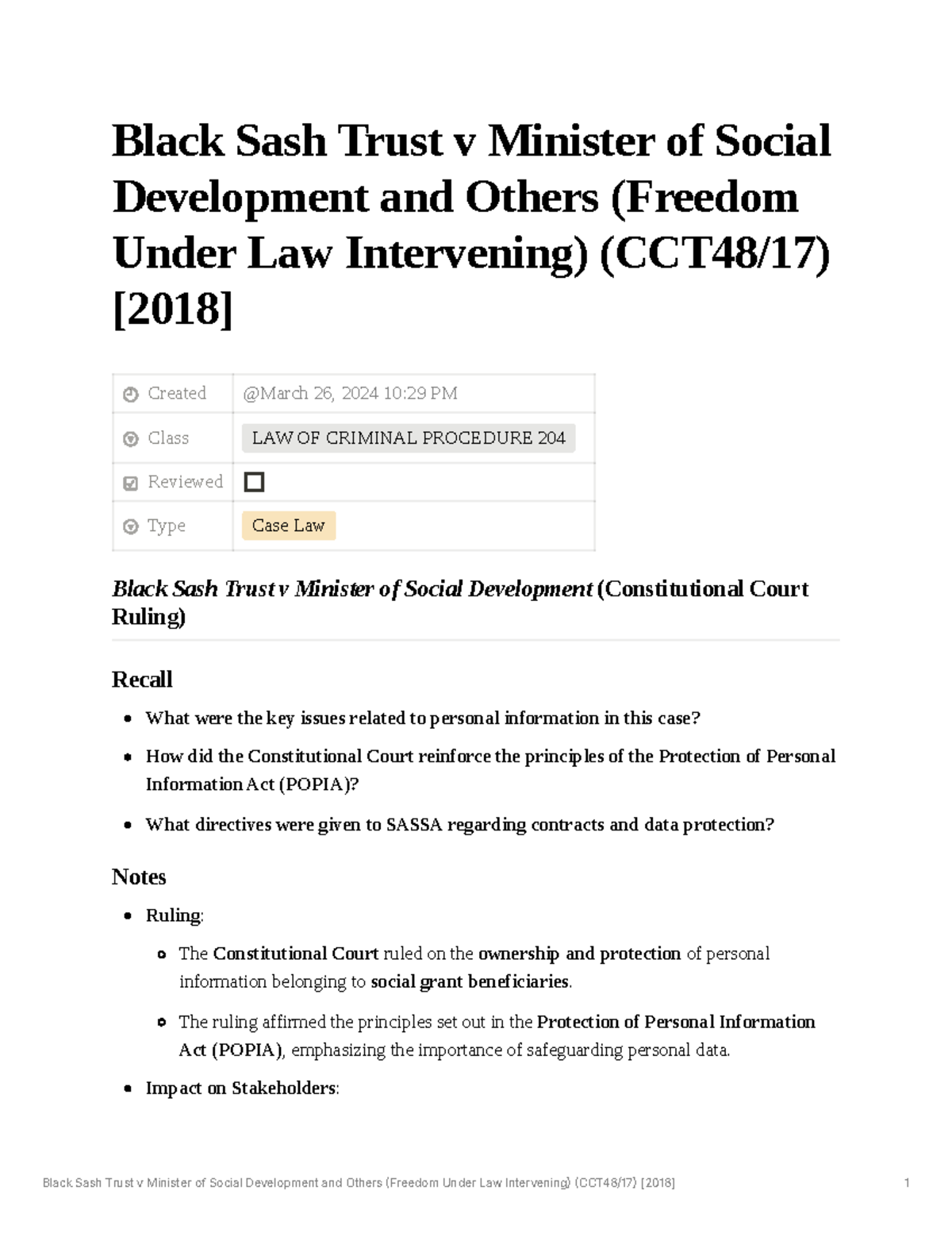 Black Sash Trust v Minister of Social Development and Others 2018 - The ...