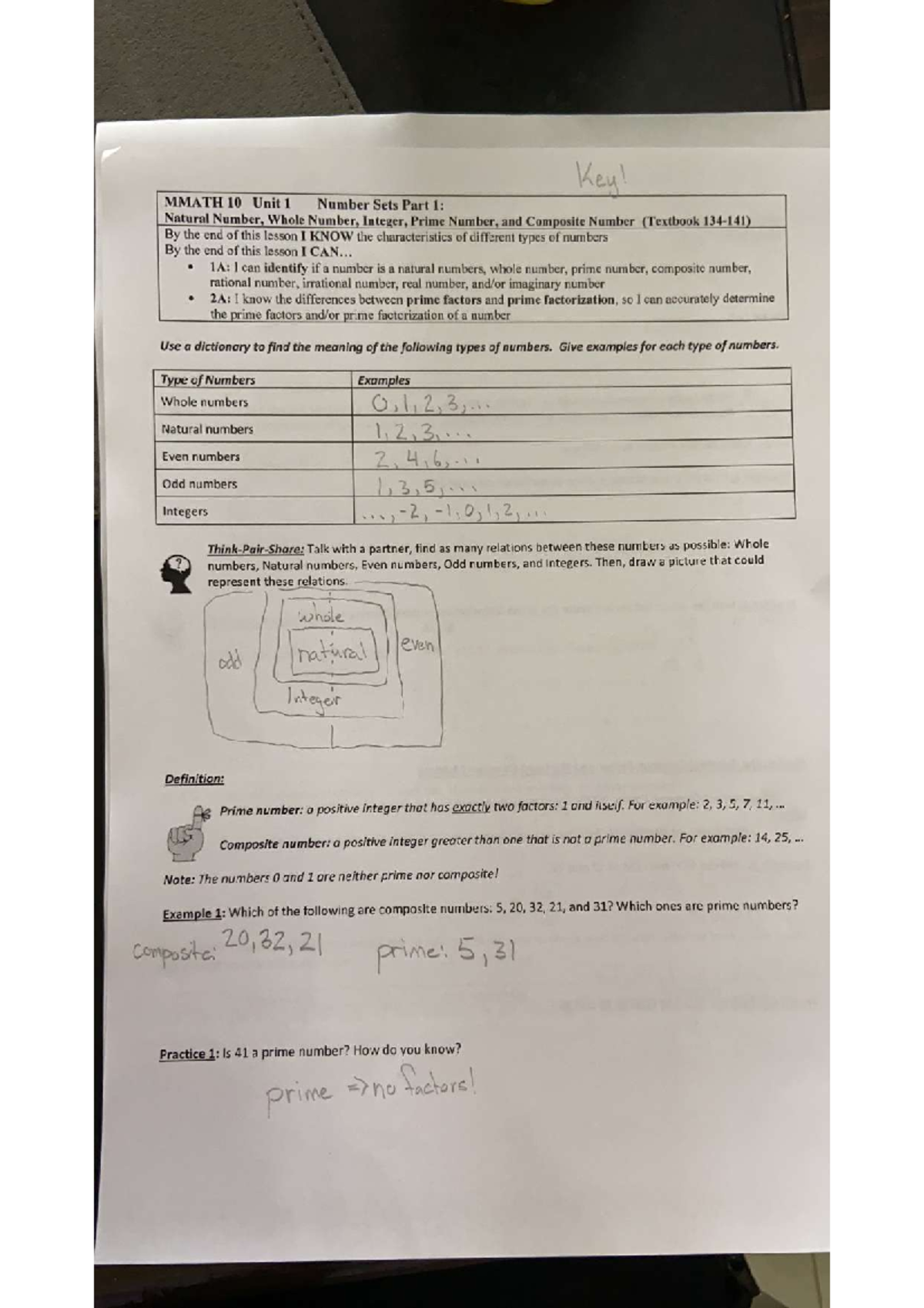 1.1 Number Sets Part 1 Answer Key - Mathematics 10 - Studocu