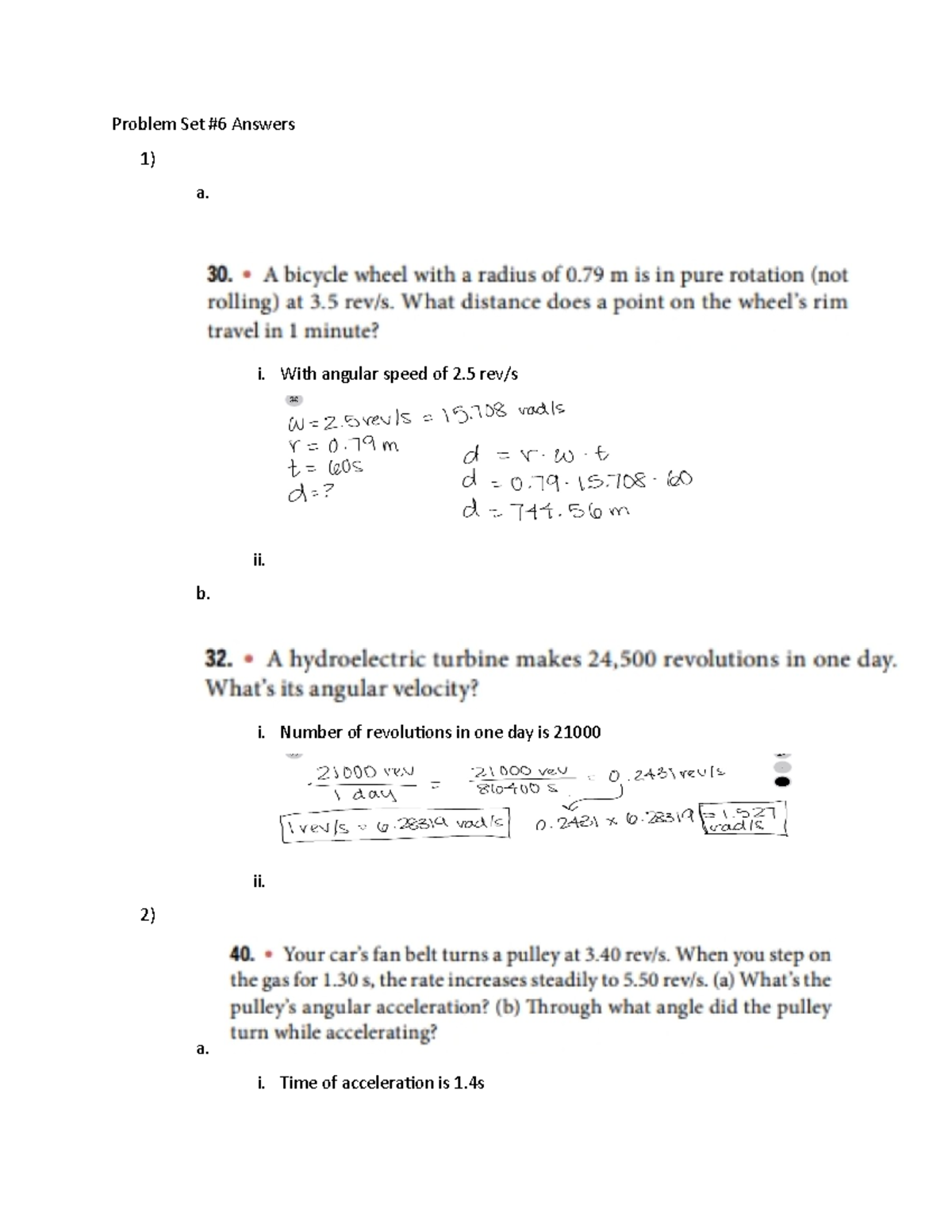 Problem Set 6 - Homework #6 answers WITH WORK - Problem Set #6 Answers ...