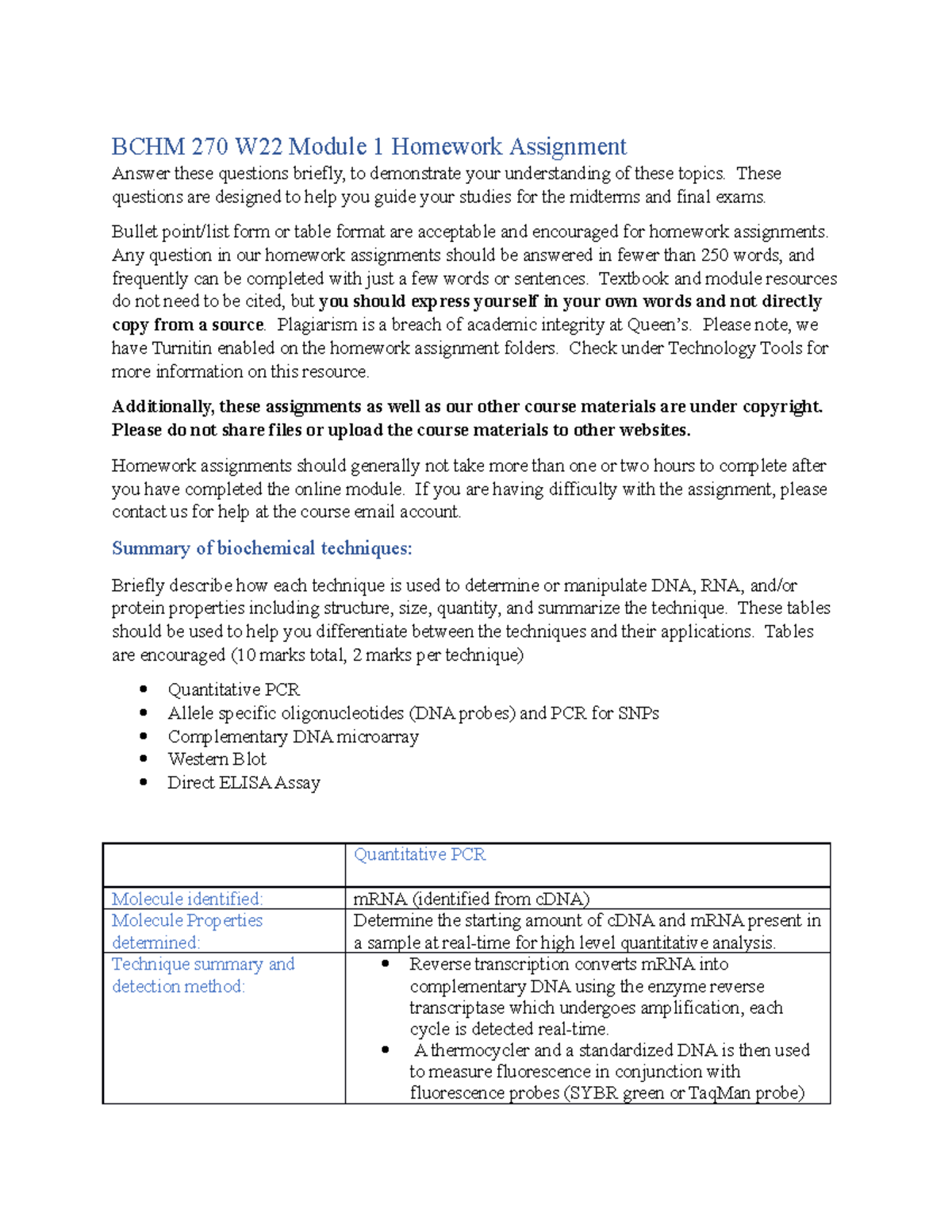 BCHM270 NS23 Module 1 Homework Assignment - BCHM 270 W22 Module 1 Homework Assignment Answer ...