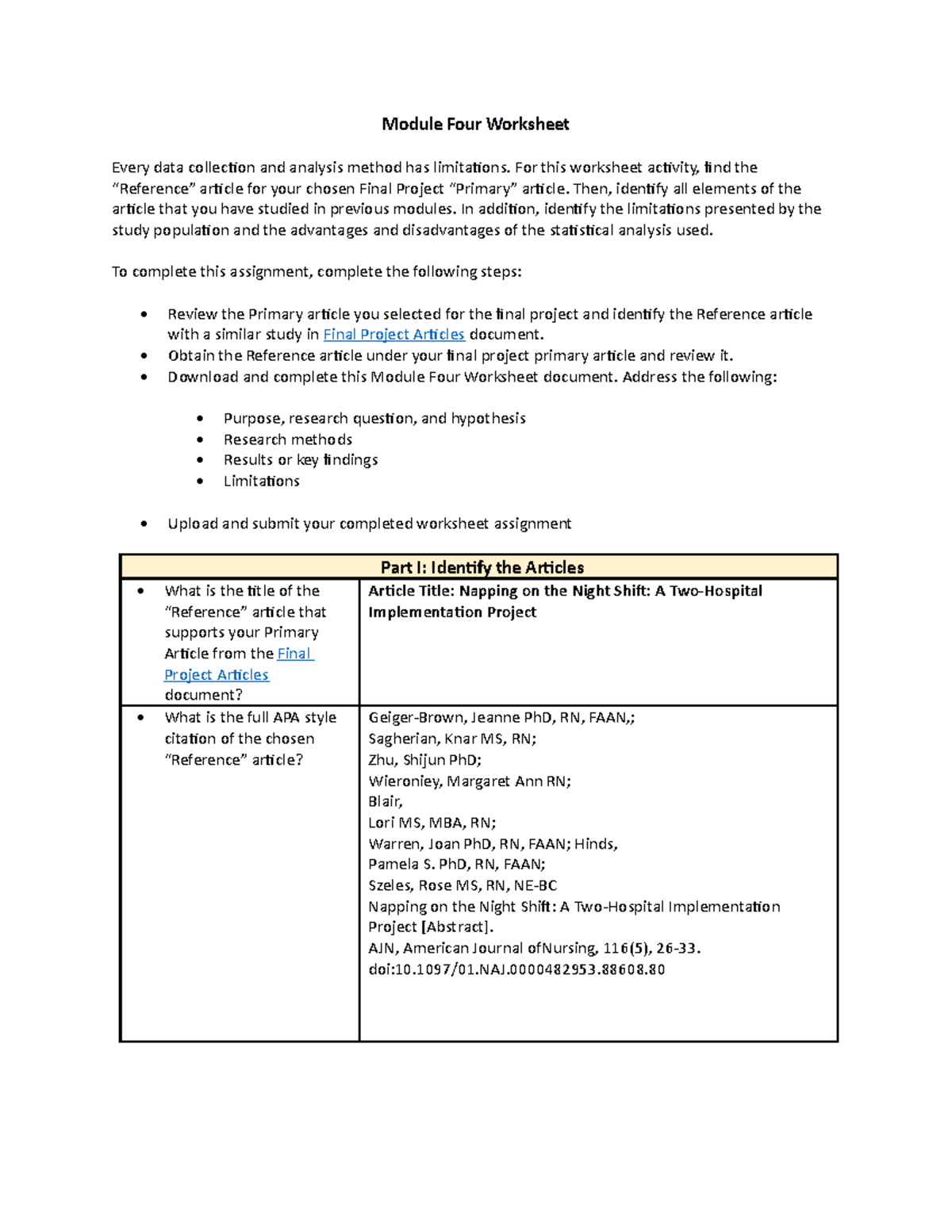 4-2 Worksheet Key Findings and Limitations of a Similar Study - Module ...