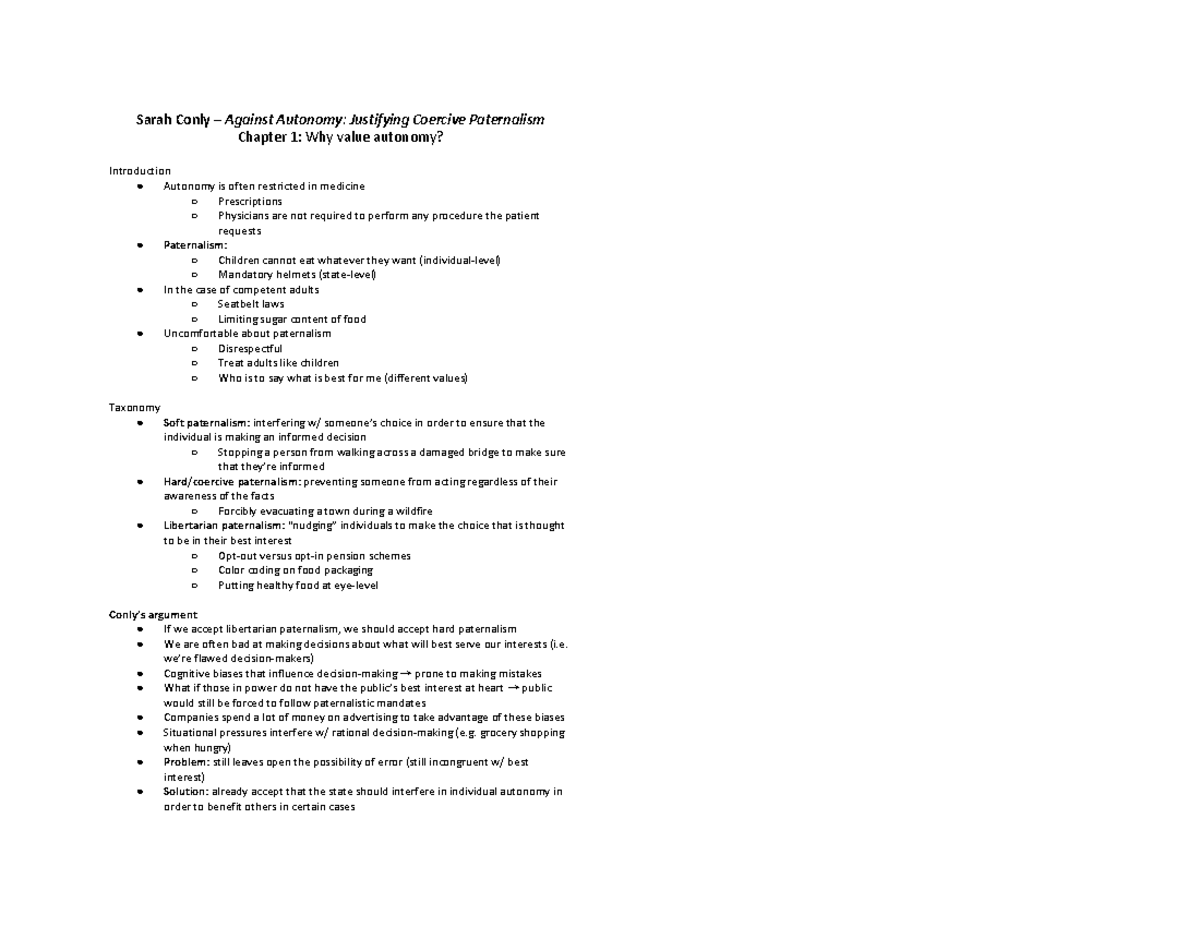 PHIL 163 Notes (Part 3) - Professor Reuven Brandt - Sarah Conly ...