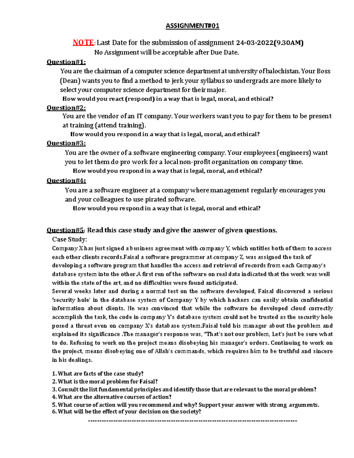 Asignment Professional Practices - ASSIGNMENT# NOTE: Last Date for the ...