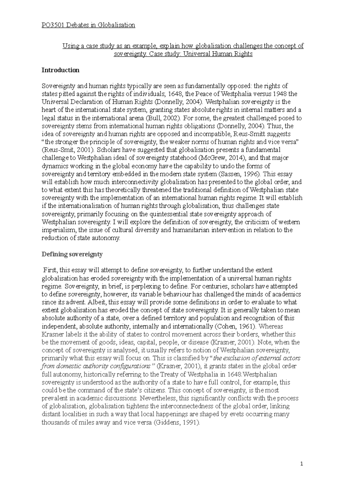 Explain how Globalisation challenges the concept of sovereignty - Case ...