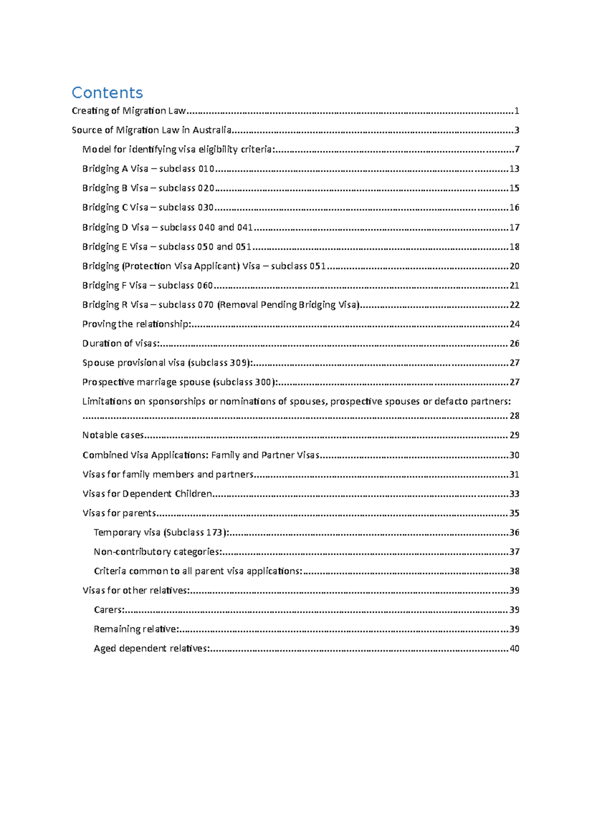 Migration law notes - Contents Creating of Migration - Studocu
