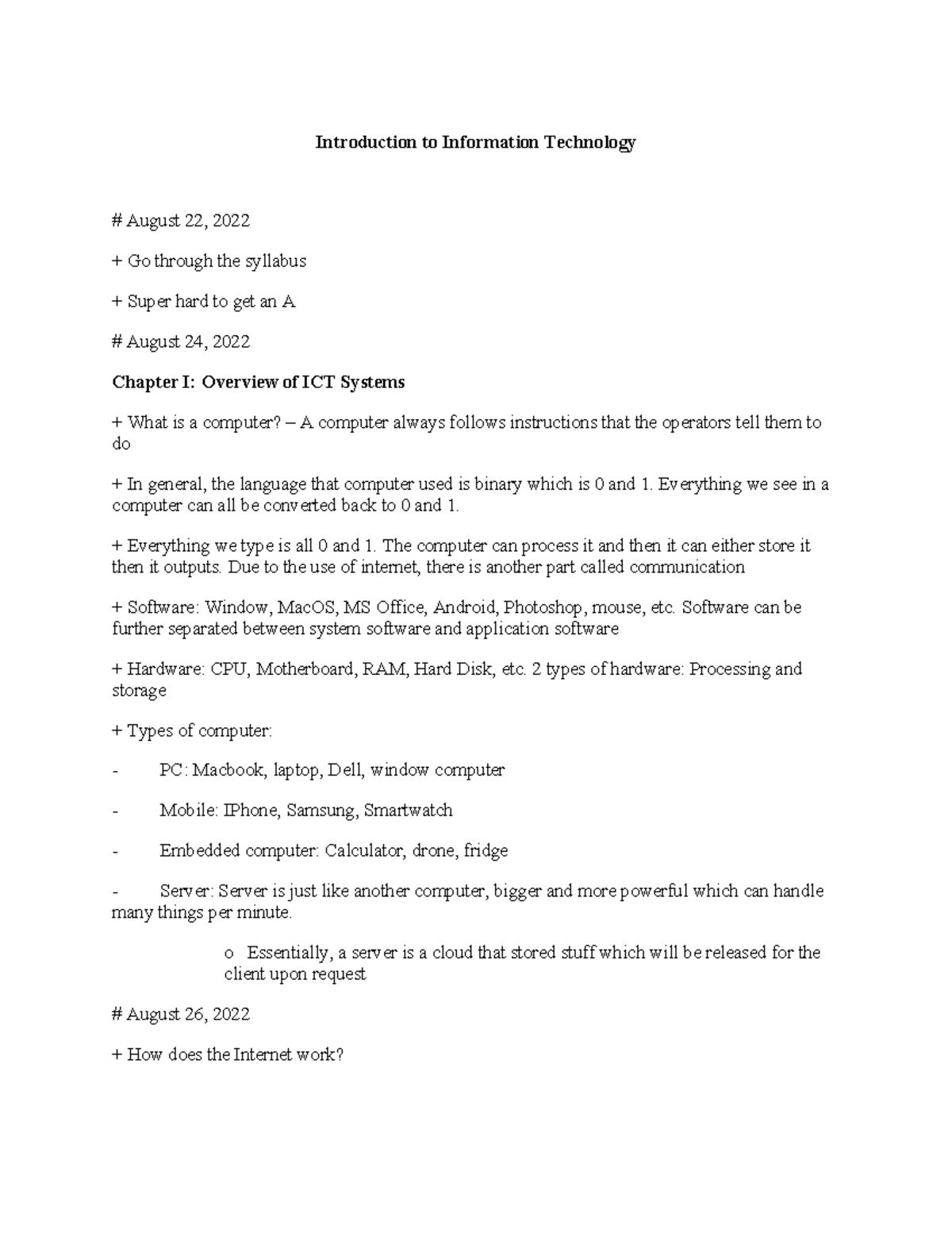 Introduction to Information Technology Full Note - Introduction to ...