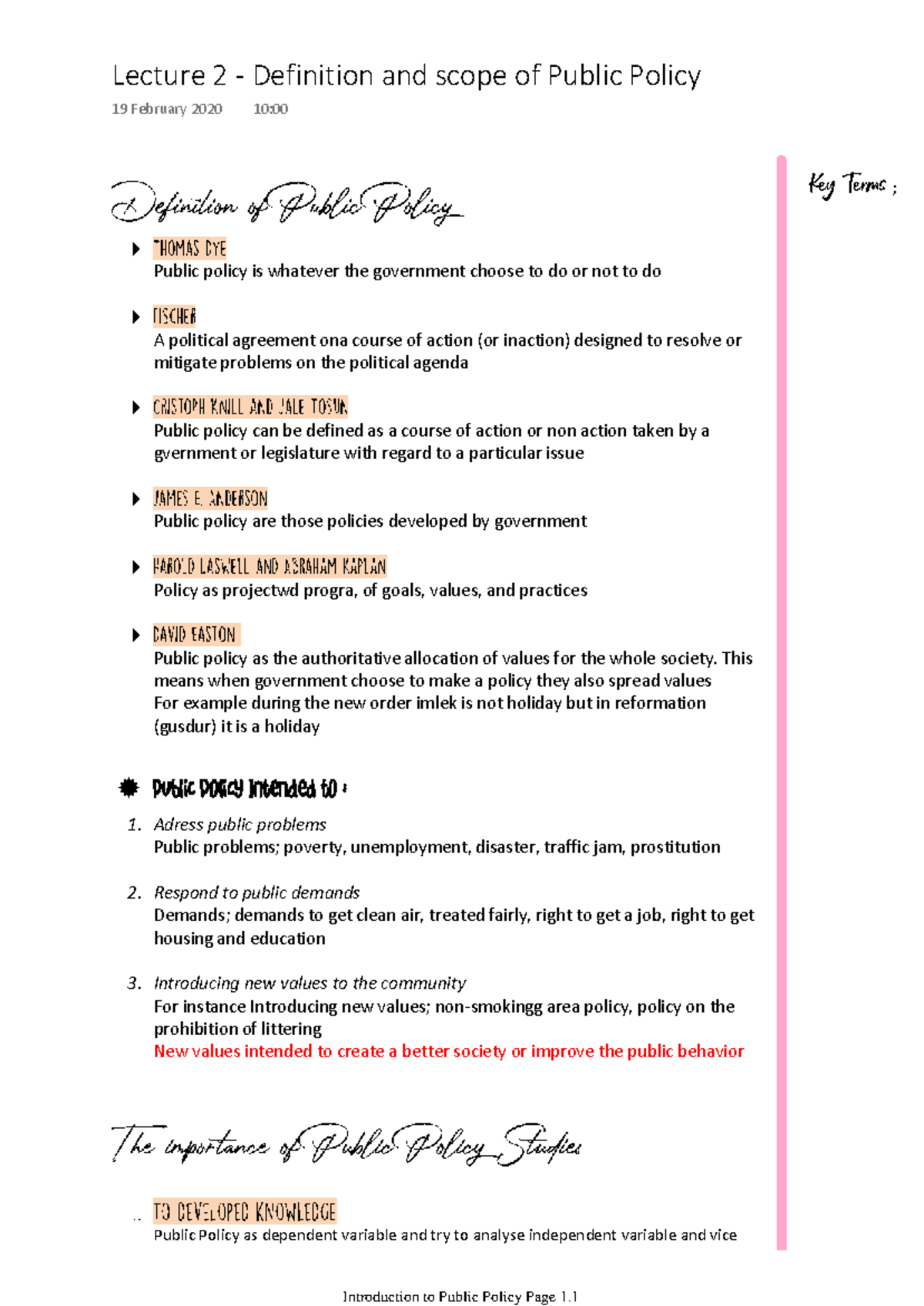 Lecture 2 - Definition and scope of Public Policy - Public policy is ...