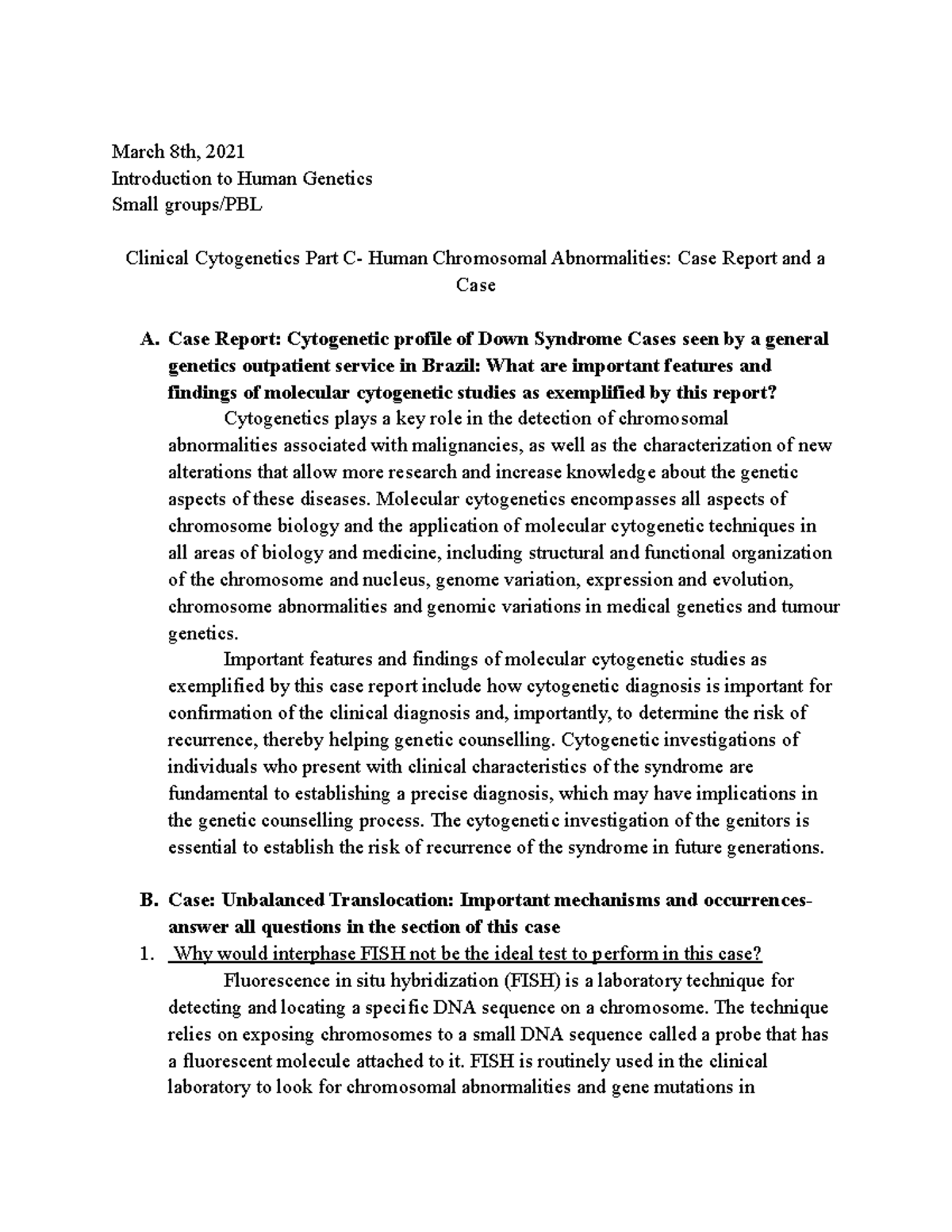 Genetics Assignment 6 - March 8th, 2021 Introduction to Human Genetics ...