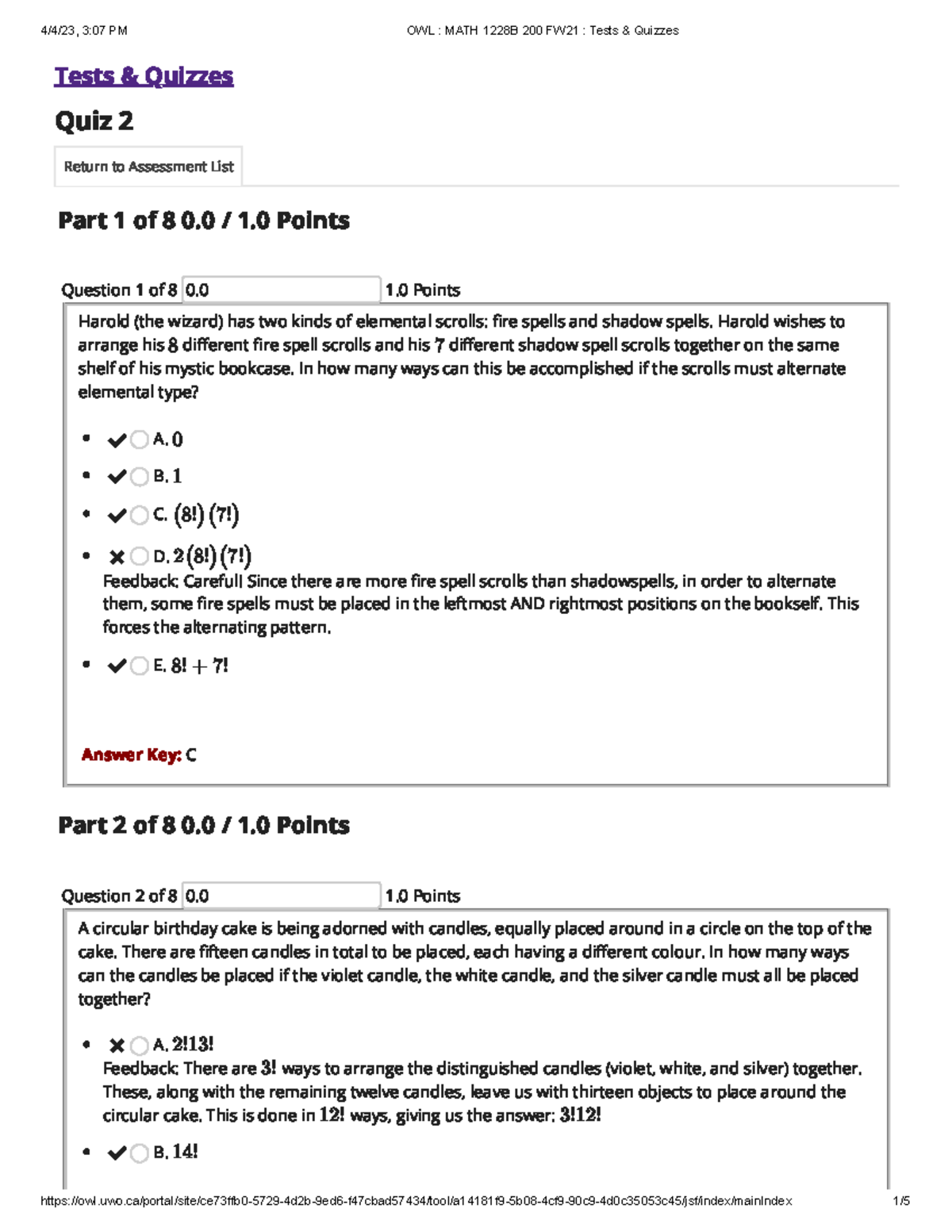 Math Quiz2 V.2- Answers - Tests & Quizzes Quiz 2 Return to Assessment ...