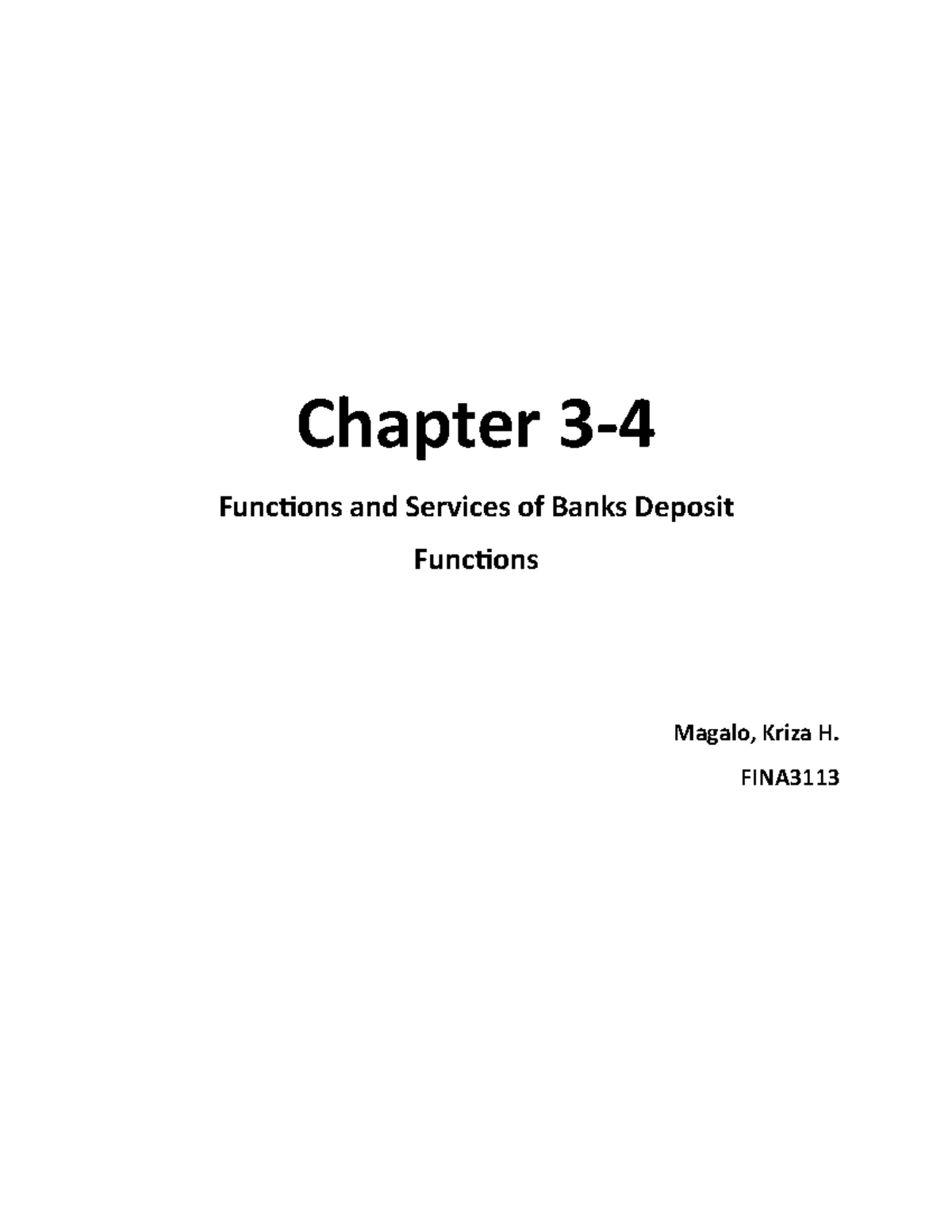 Chapter 3-4 Magalo Kriza H - Chapter 3- Functions and Services of Banks ...