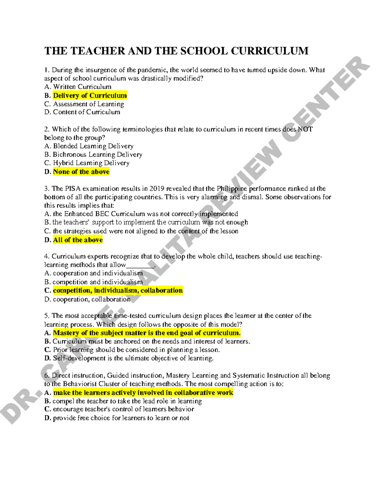 THE Teacher AND THE School Curriculum PART 2 - THE TEACHER AND THE ...