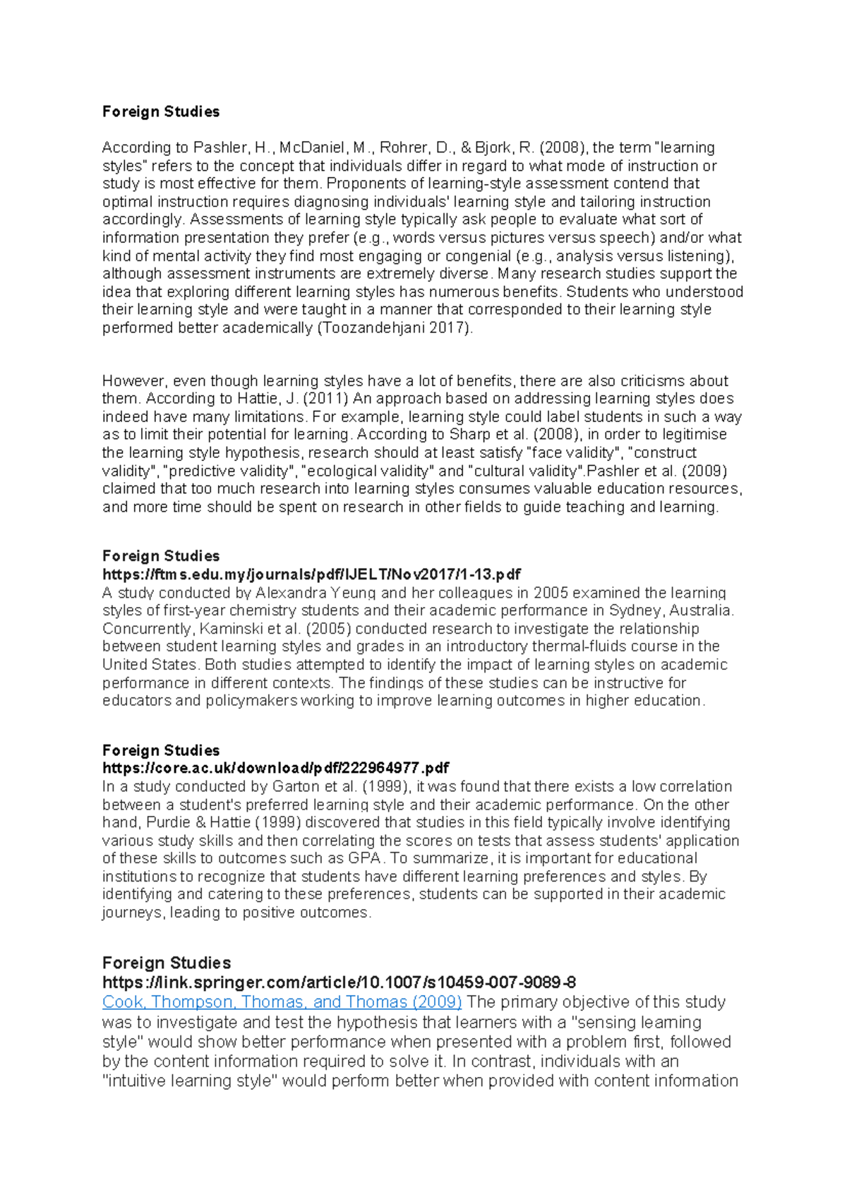 Review of related literature - Foreign Studies According to Pashler, H ...