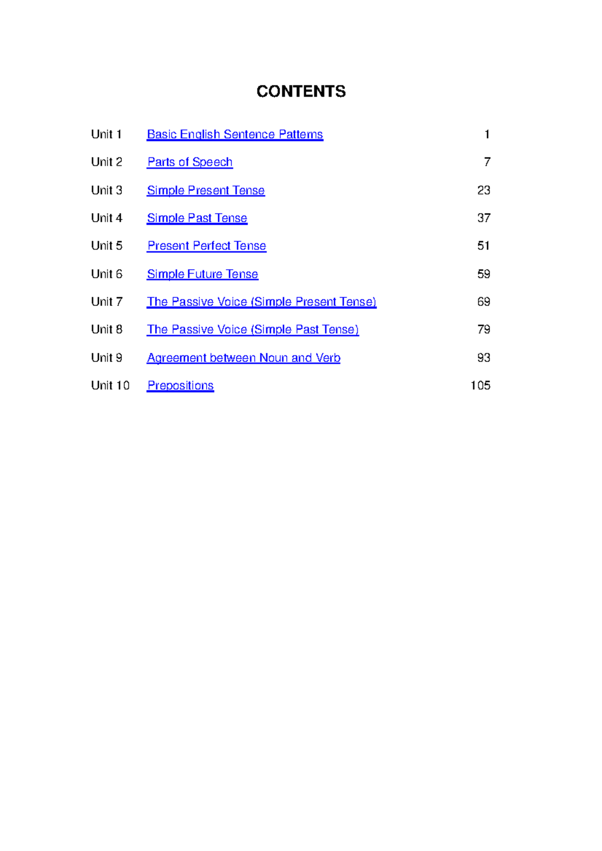 Grammar - CONTENTS Unit 1 Basic English Sentence Patterns Unit 2 Parts ...