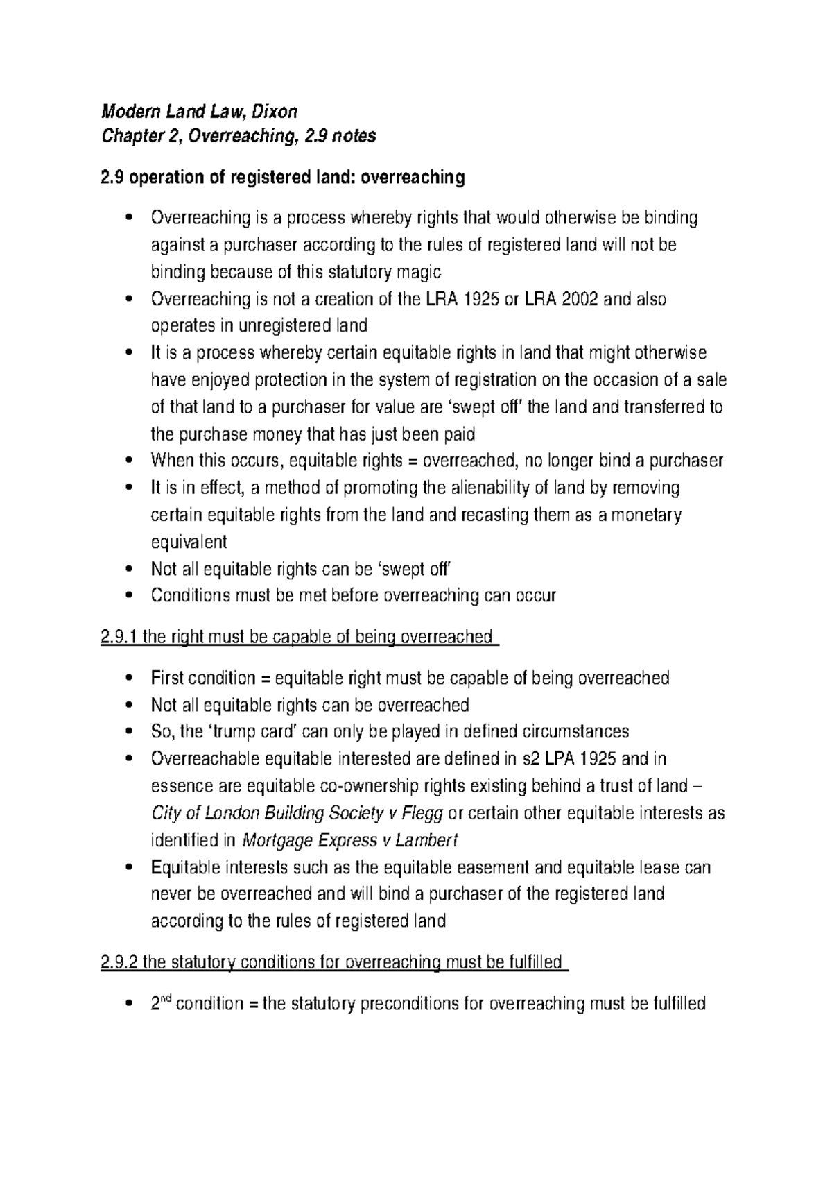 Dixon textbook - overreaching notes - Modern Land Law, Dixon Chapter 2 ...