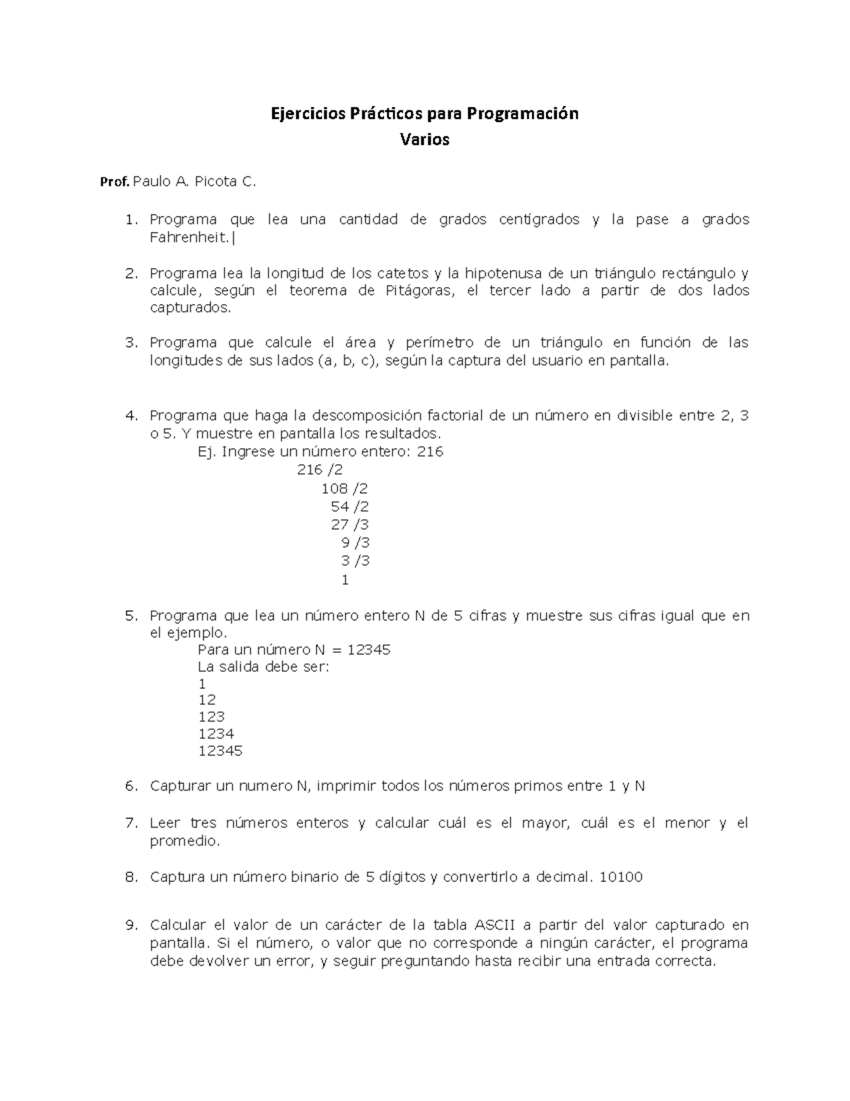 Ejercicios prácticos para Programación - Ejercicios Prácticos para ...
