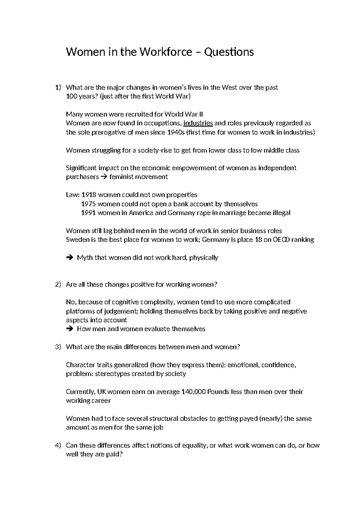 Questions - Women in the Workforce - Women in the Workforce – Questions ...