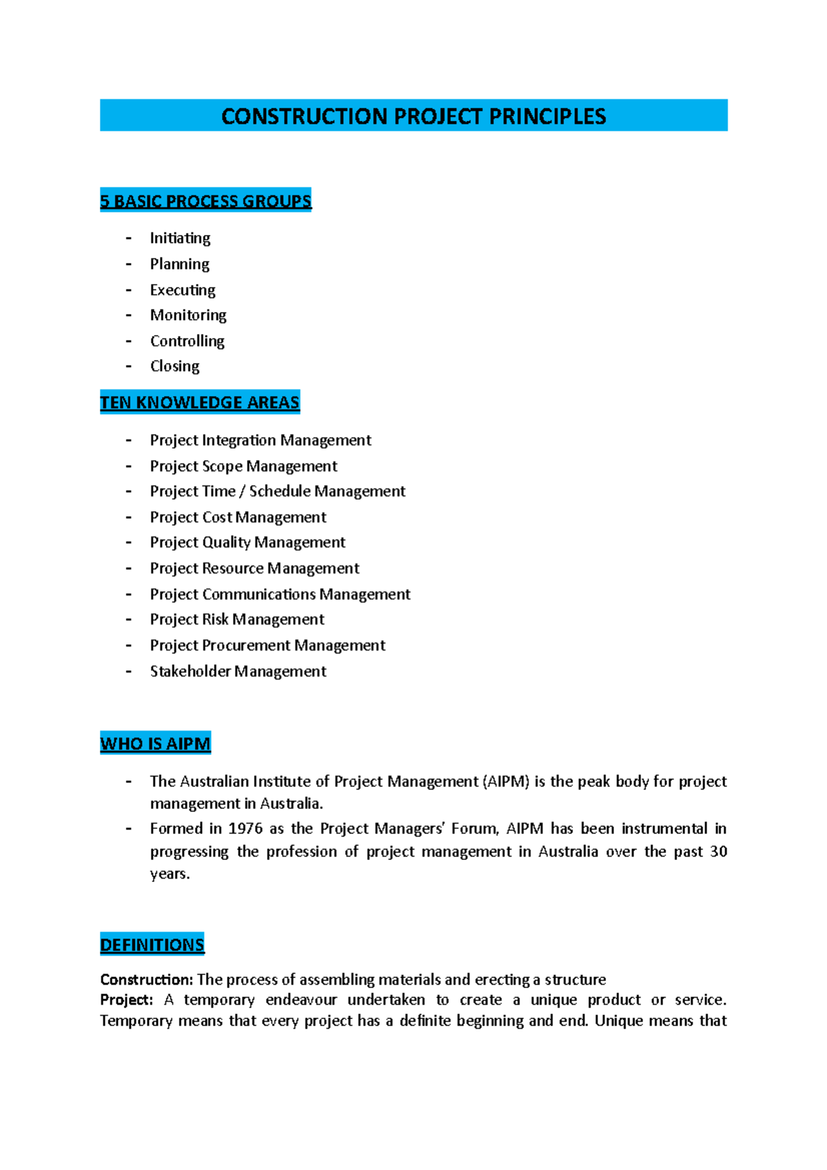 Construction Project Principles - CONSTRUCTION PROJECT PRINCIPLES 5 ...