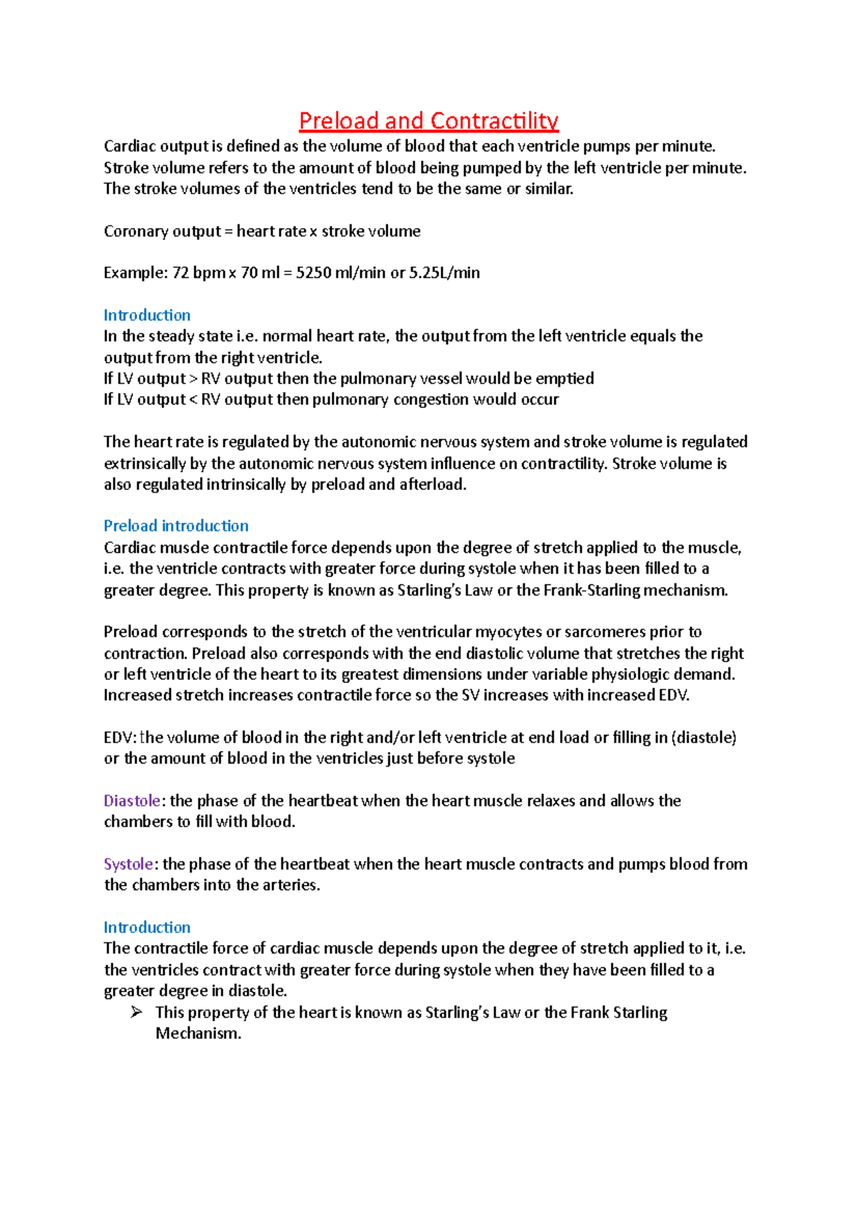9 Preload and Contractility - Preload and Contractility Cardiac output ...