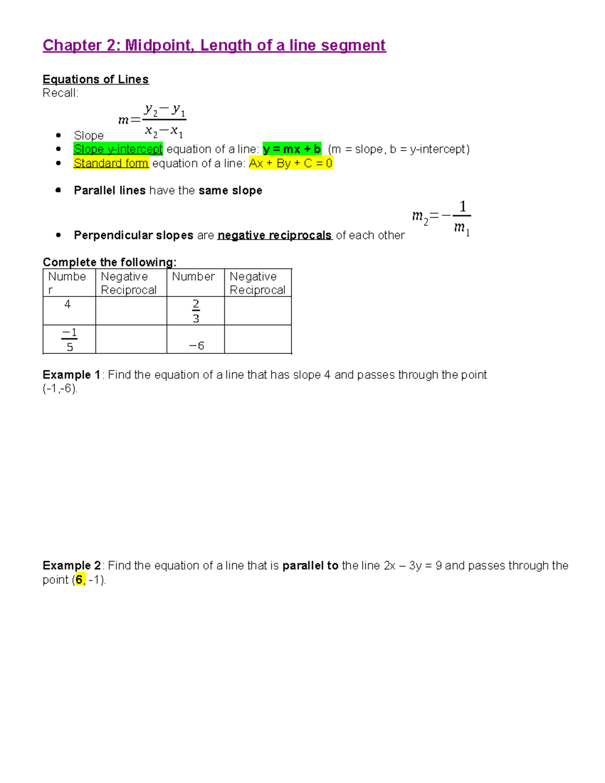 2.1.2 Midpoint and Length - Copy - Chapter 2: Midpoint, Length of a ...