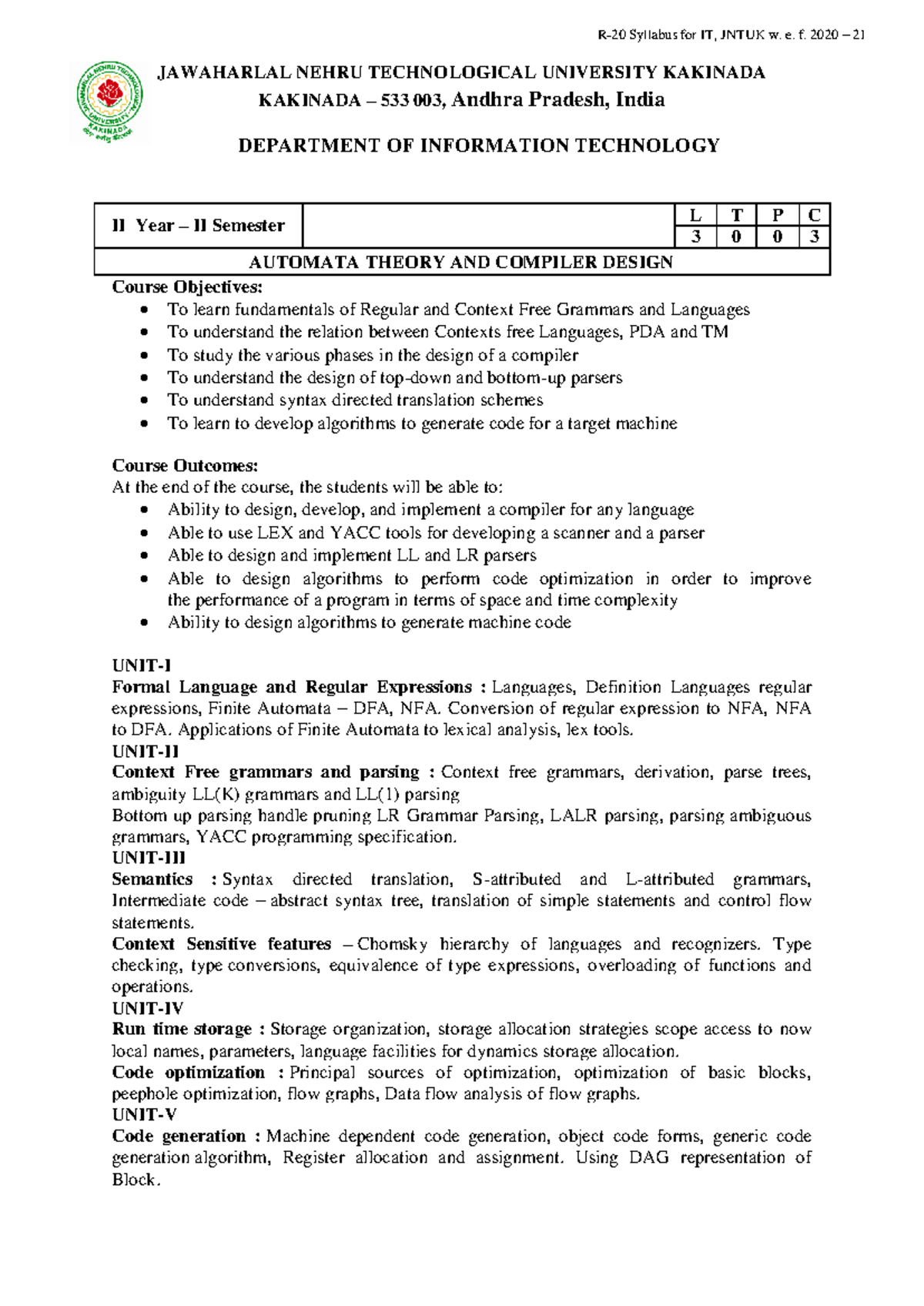 ATCD Syllabus - R- 20 Syllabus for IT, JNTUK w. e. f. 2020 – 21 ...