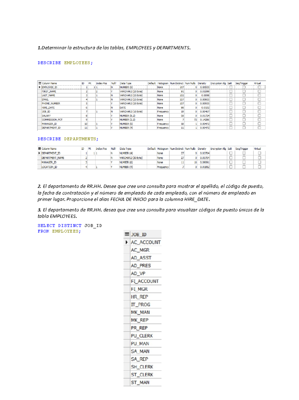 TOAD SQL - resumen - 1 .Determinar la estructura de las tablas ...