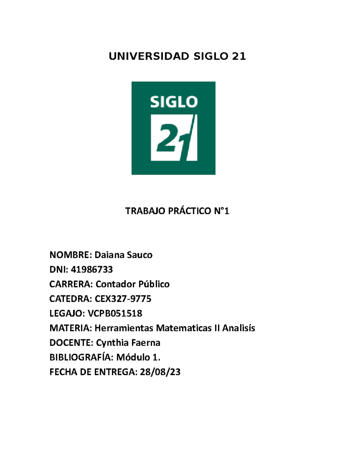 Trabajo Practico N 1 Tp 1 Universidad Siglo 21 Trabajo Práctico N