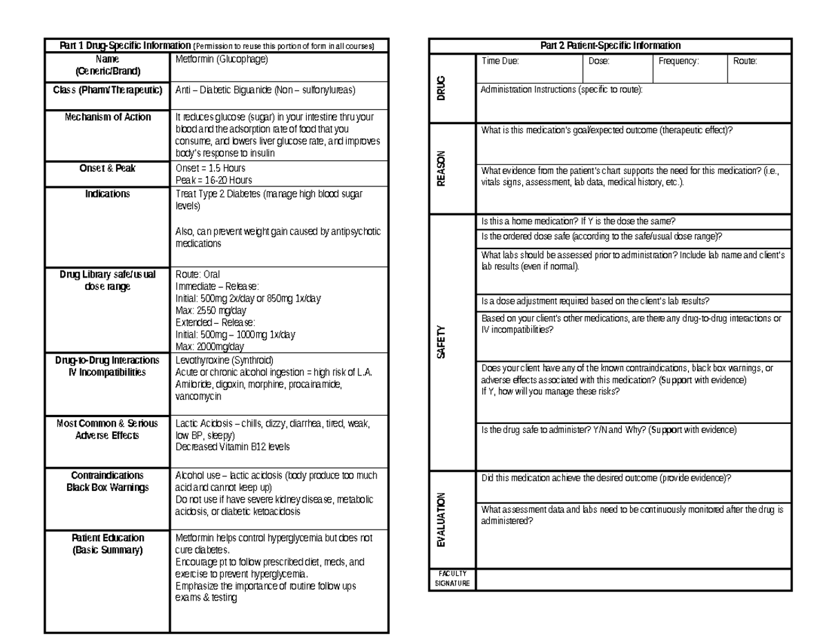 Metformin - med card - Part 2 Patient-Specific Information DRUG Time ...