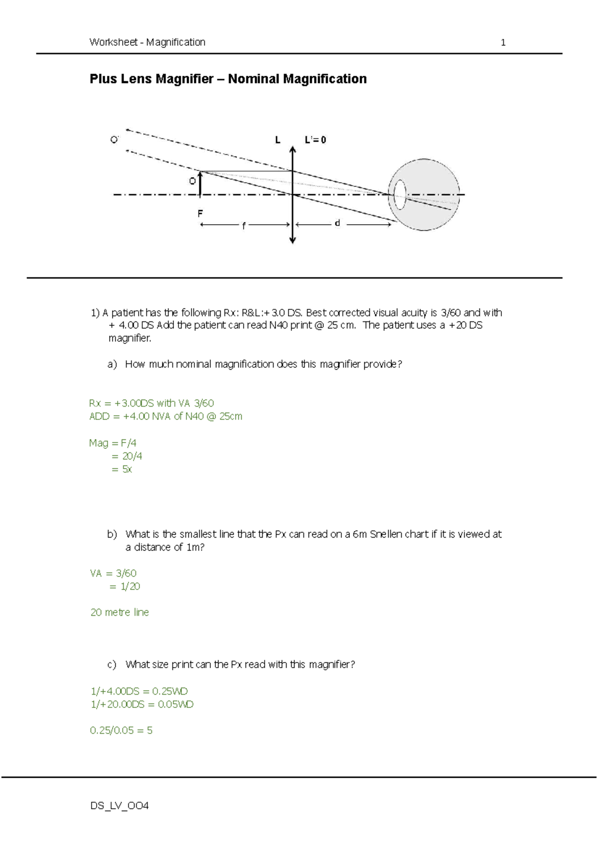 Tutorial Magnification answers - Plus Lens Magnifier – Nominal ...