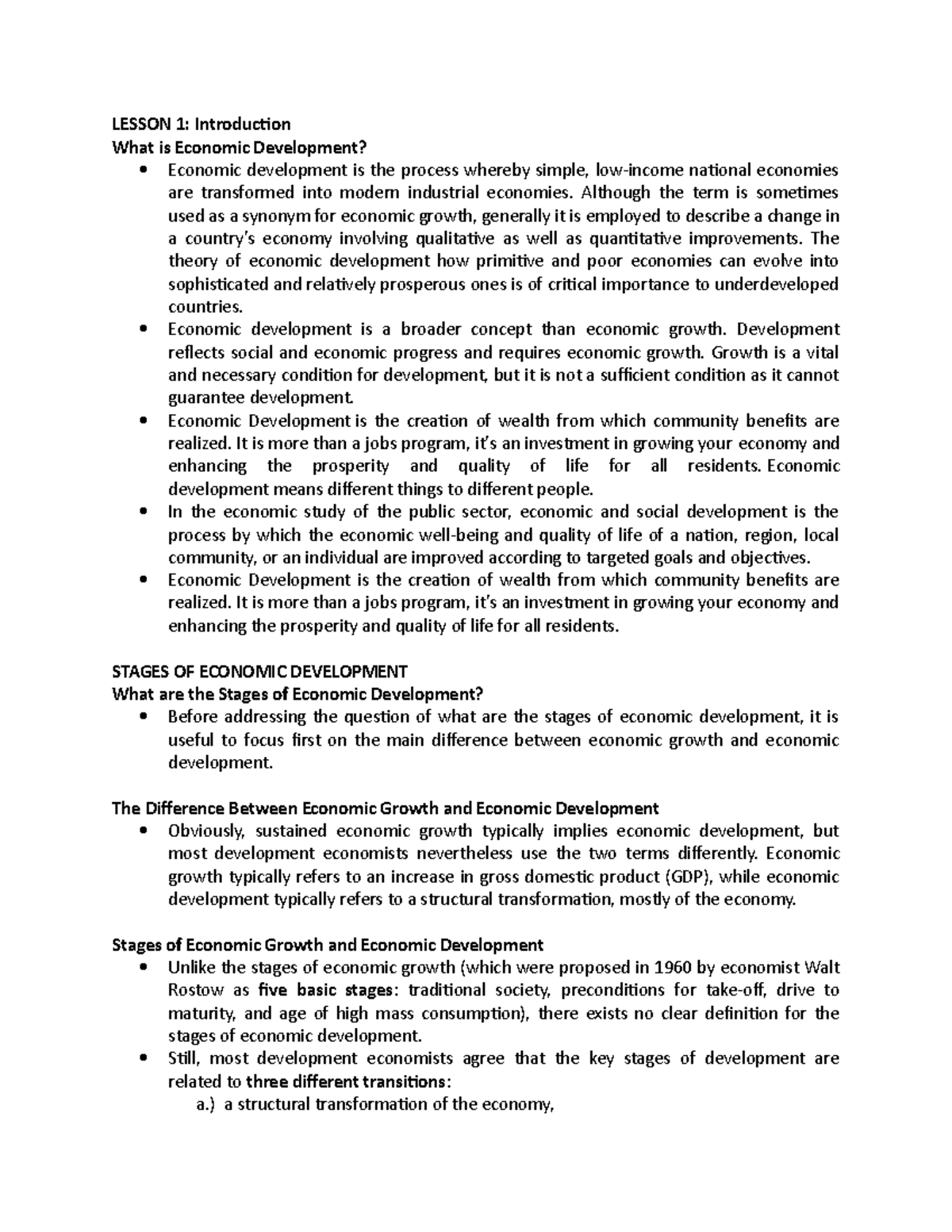 ED Lesson 1-5 - Introduction to Economic Development - LESSON 1 ...