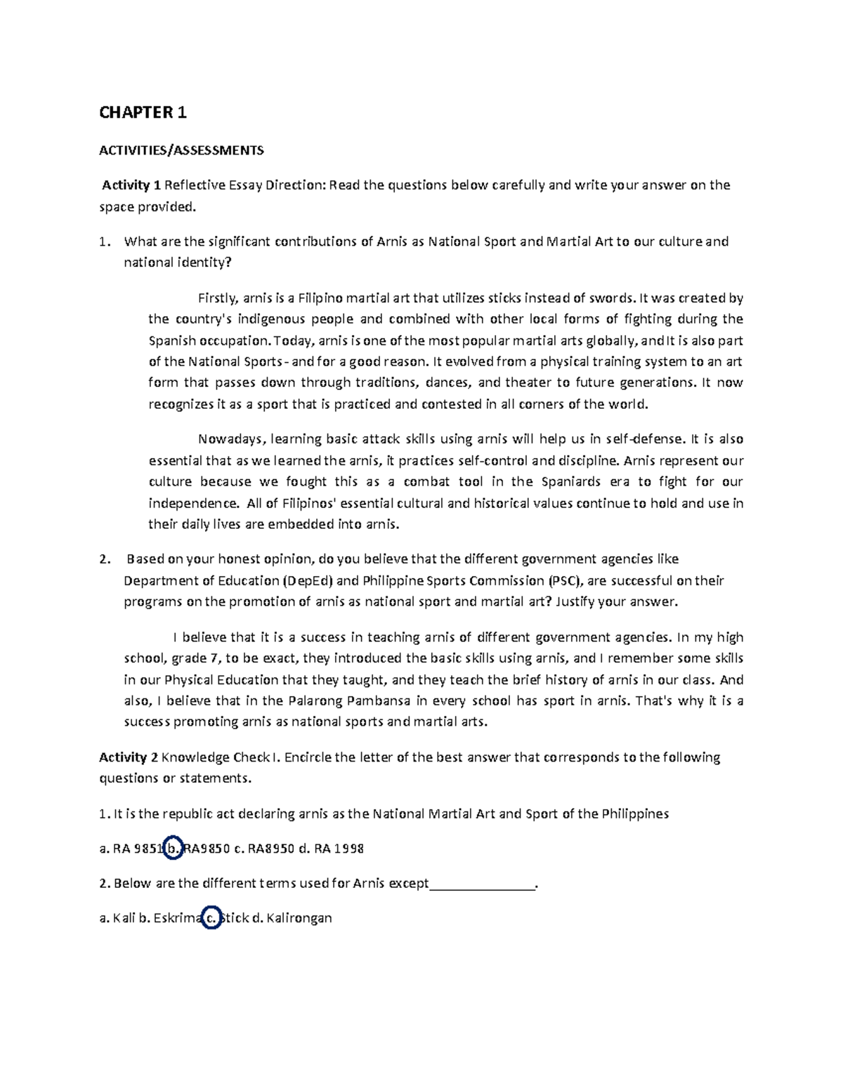 Activity Chapter 1 - IT IS ALL ABOUT PE3 WHERE YOU CAN SEE THE ARNIS ...