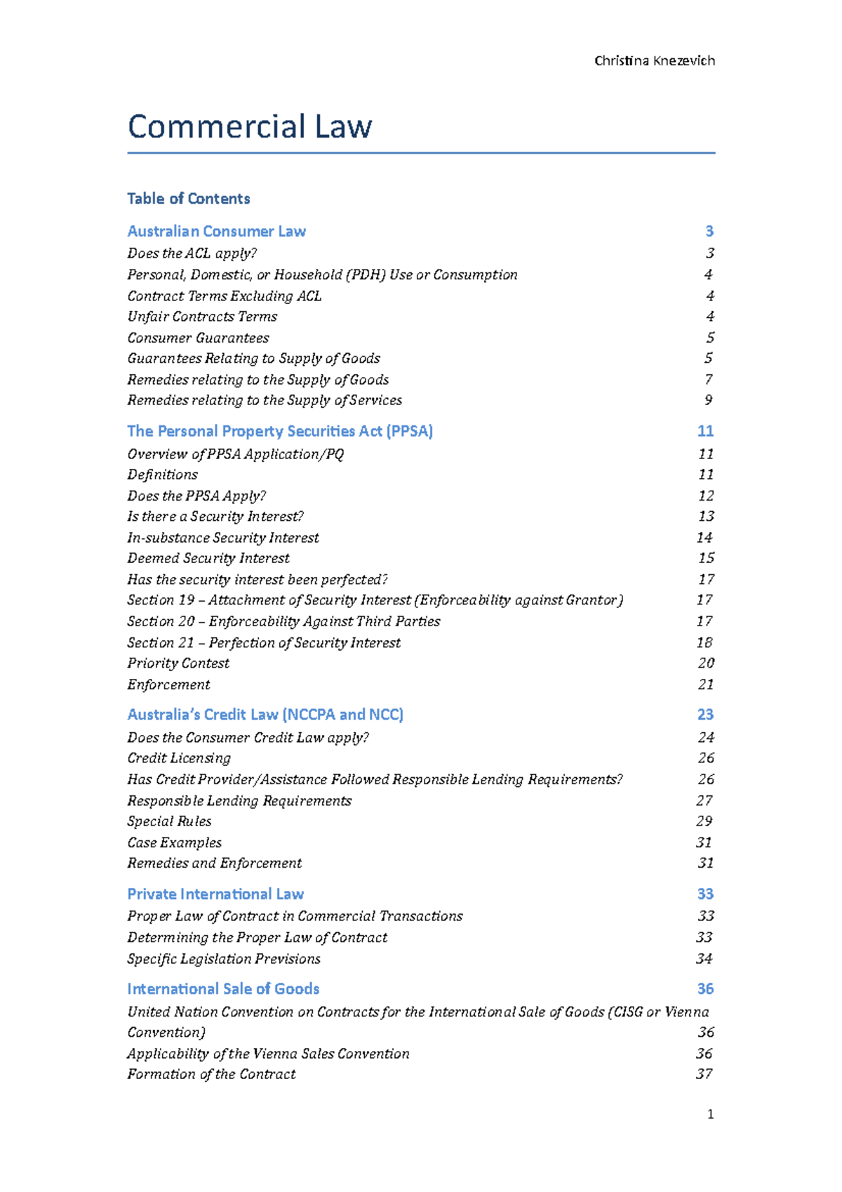 Commercial Law Exam Notes - Commercial Law Australian Consumer Law ...