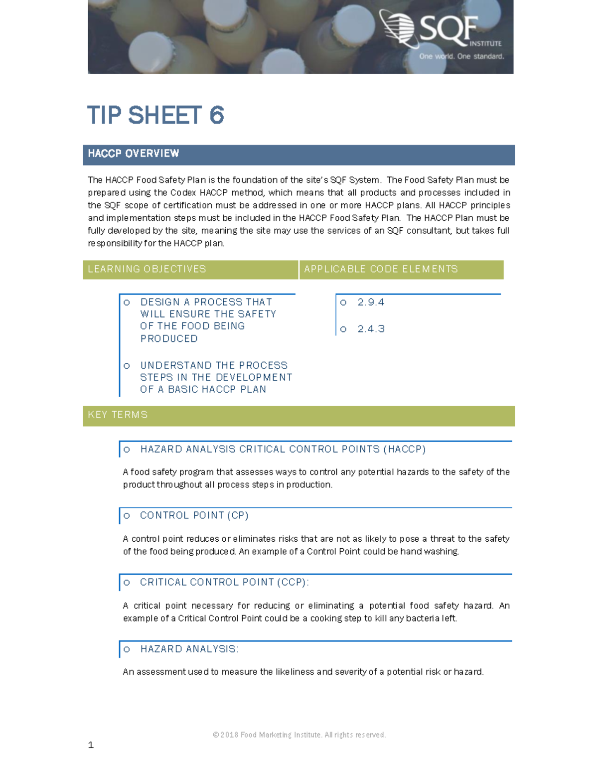 Tip Sheet 6 Haccp Overview - © 2018 Food Marketing Institute. All ...