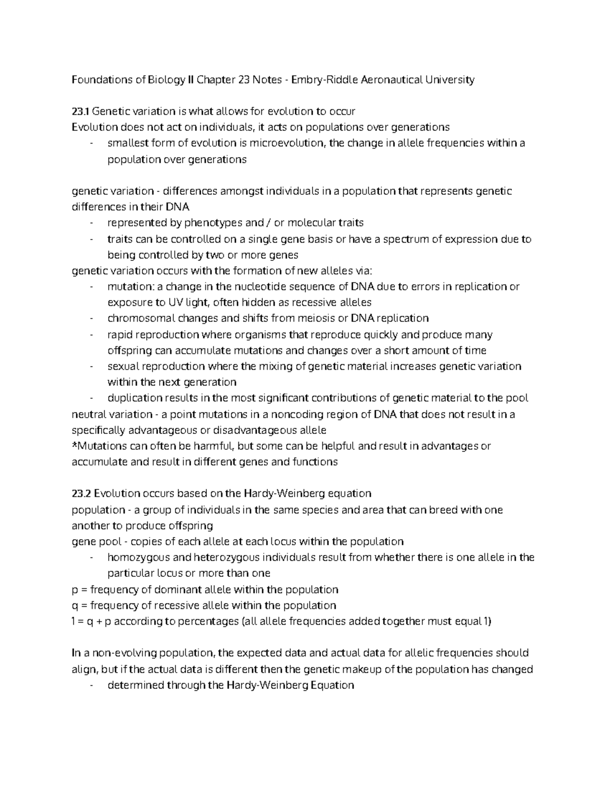 Genetic Variation and Evolution in Biology - Studocu