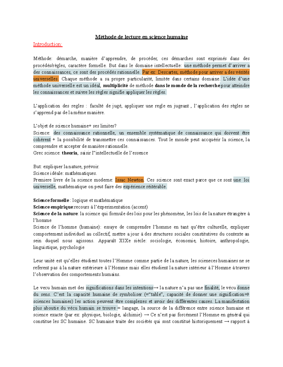 Méthode de lecture en science humaine - Méthode de lecture en science ...