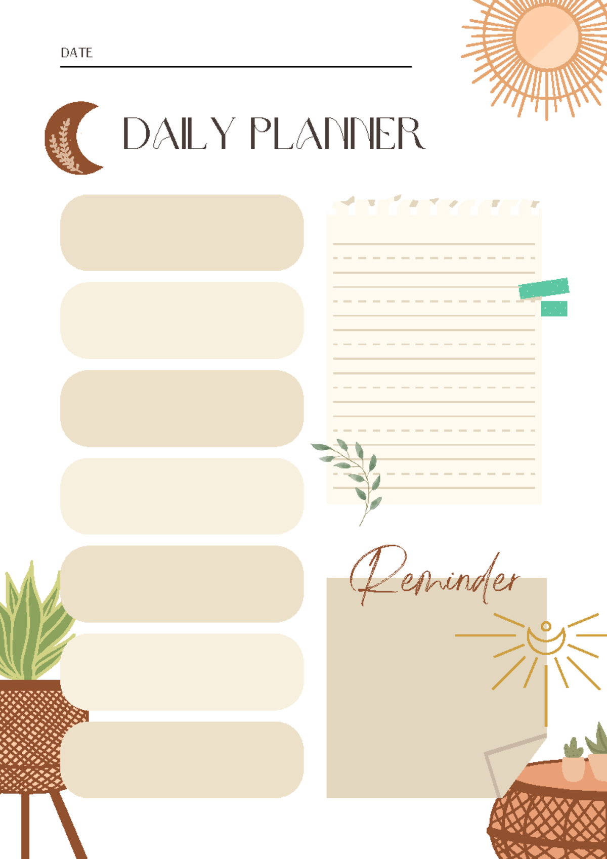 Neutral Illustration Weekly Schedule Planner - DAILY PLANNER Reminder ...