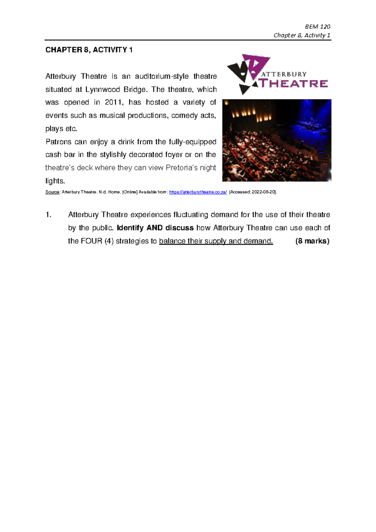 BEM120-2024-Ch8-Activity 1 - BEM 1 20 Chapter 8 , Activity 1 CHAPTER 8 , ACTIVITY 1 Atterbury ...