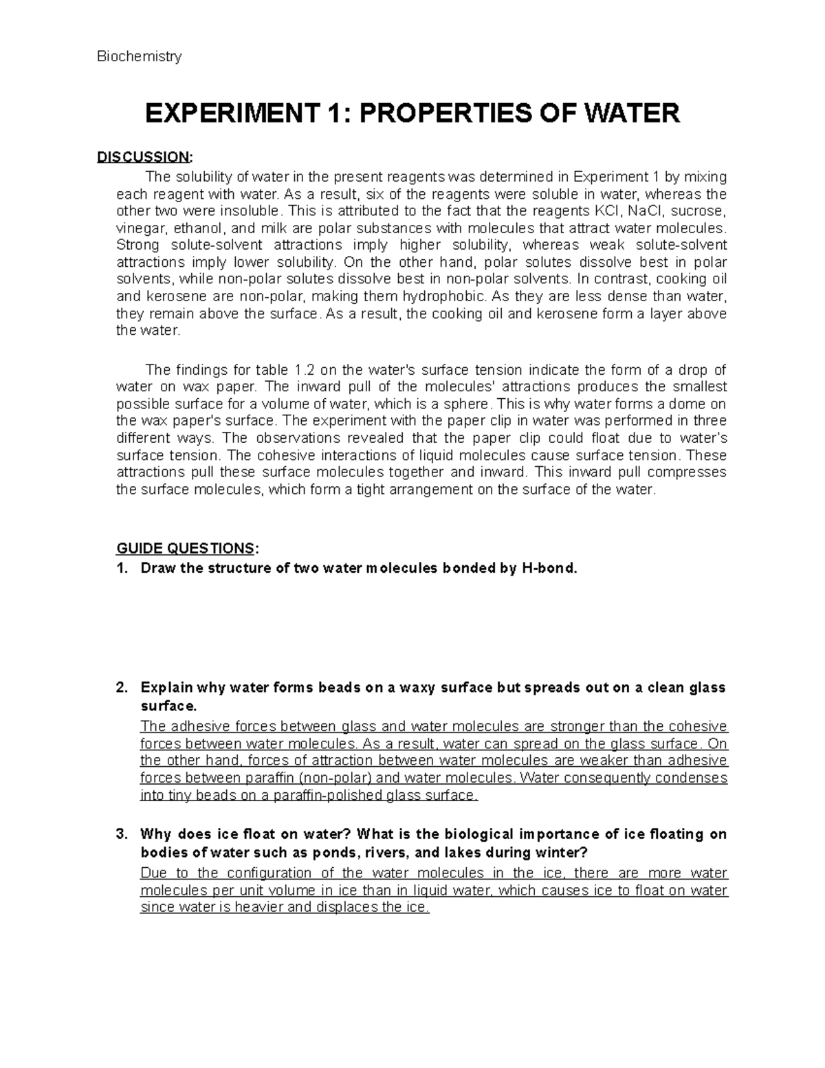 Experiment 1-disc,guidequest - Biochemistry EXPERIMENT 1: PROPERTIES OF ...