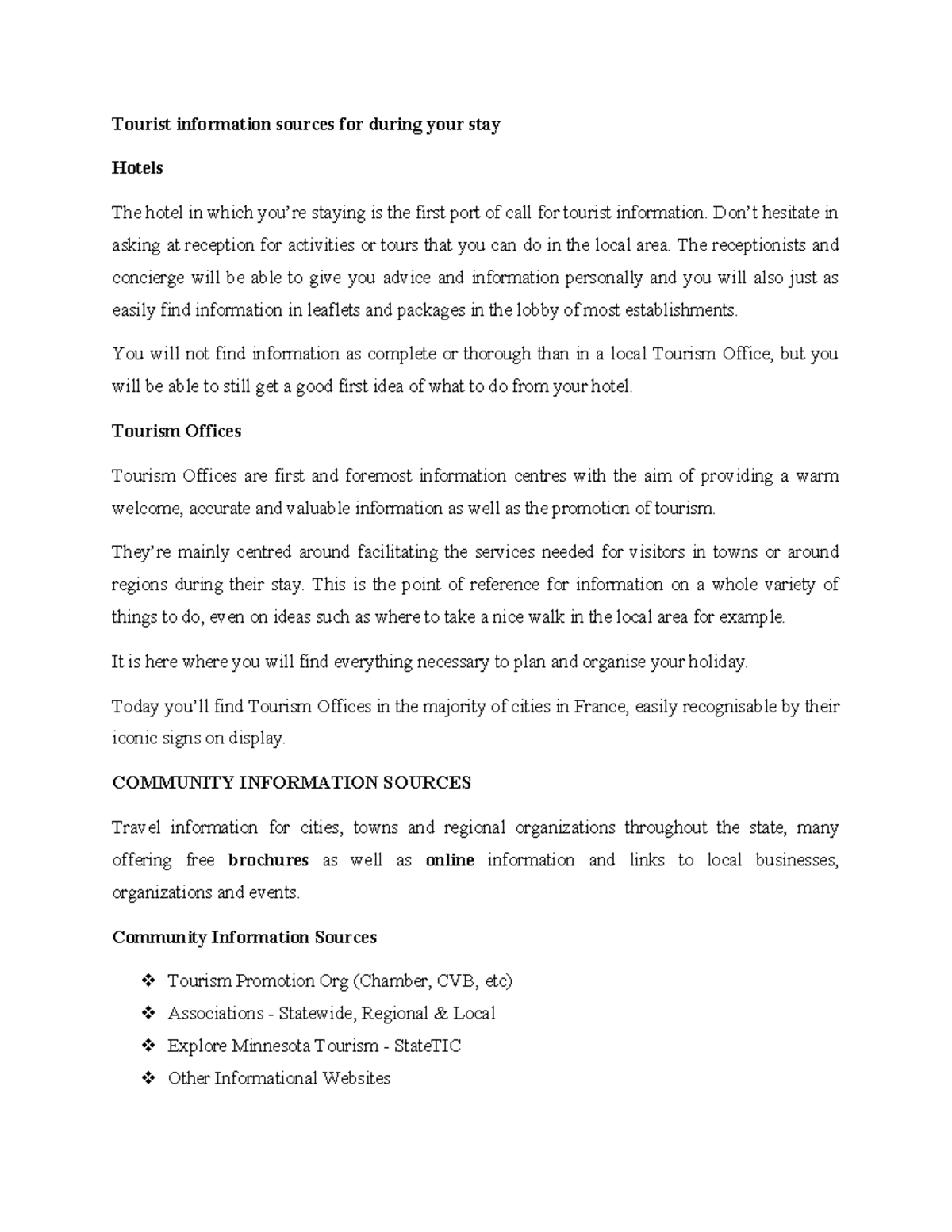 Tourist information sources for during your stay - Tourist information ...