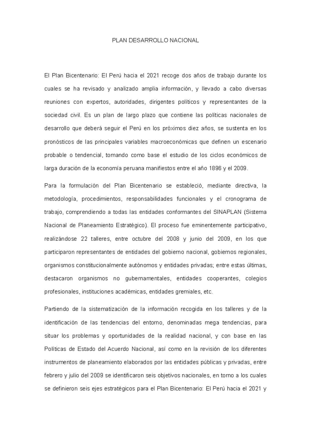 PLAN Desarrollo Nacional - PLAN DESARROLLO NACIONAL El Plan ...