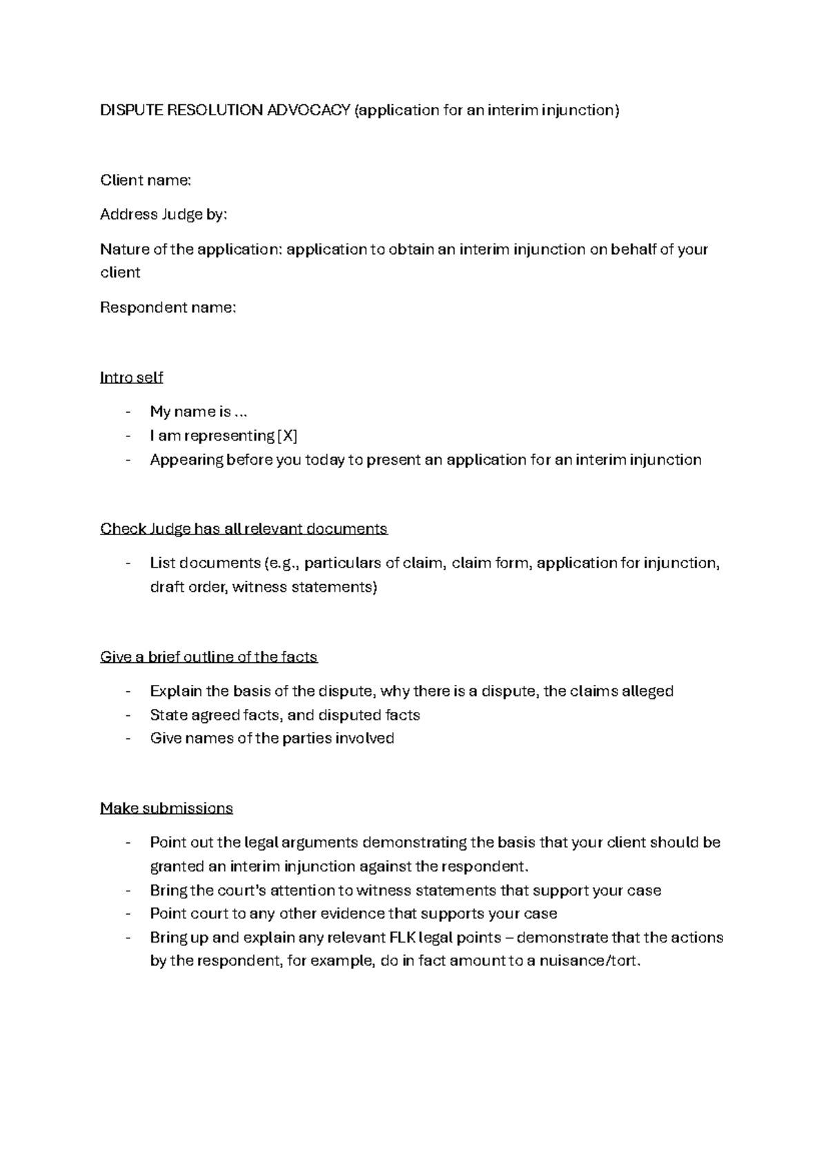 Document - Example drafting - DISPUTE RESOLUTION ADVOCACY (application ...