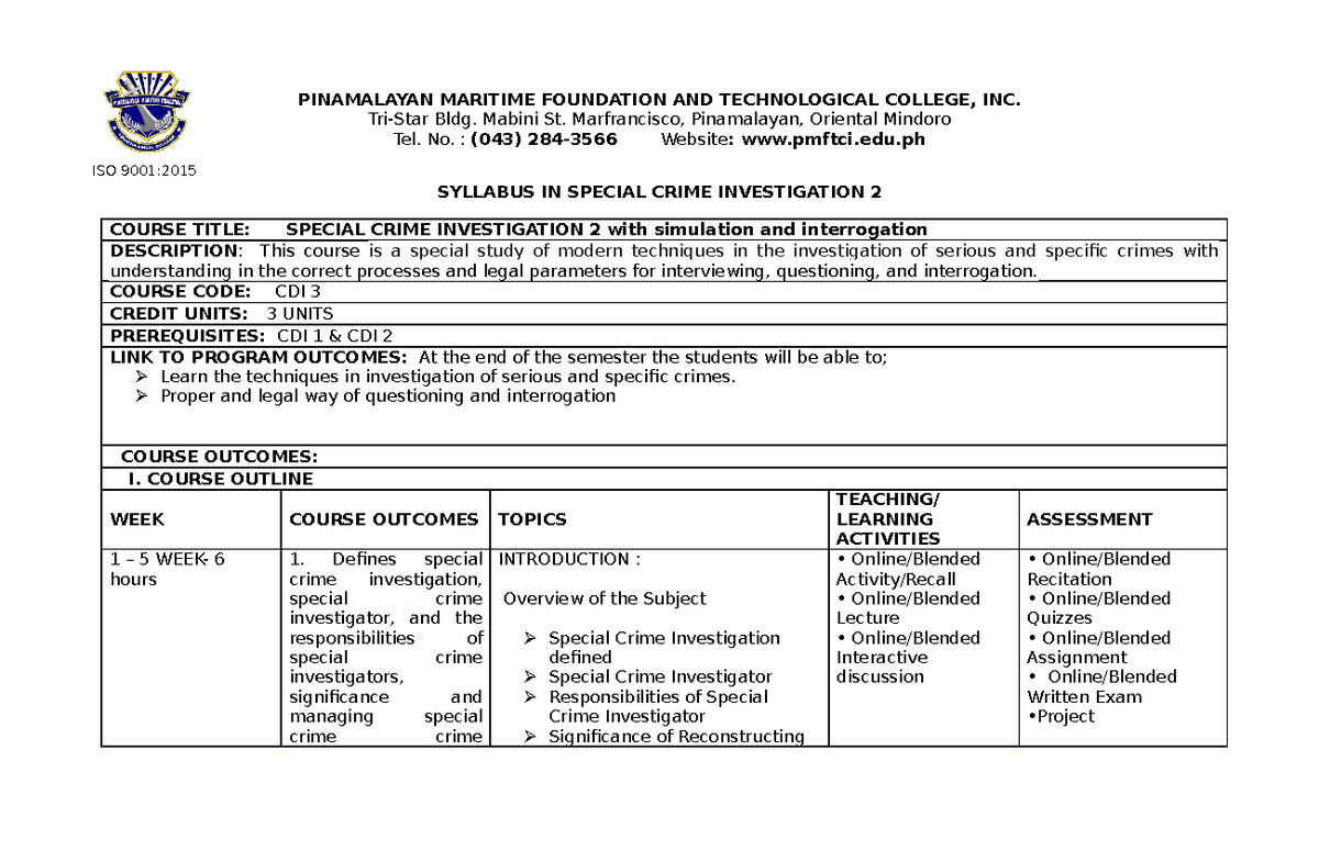 CDI 3 Special Crime 2 1 - Module for CDI 3 - Tri-Star Bldg. Mabini St ...