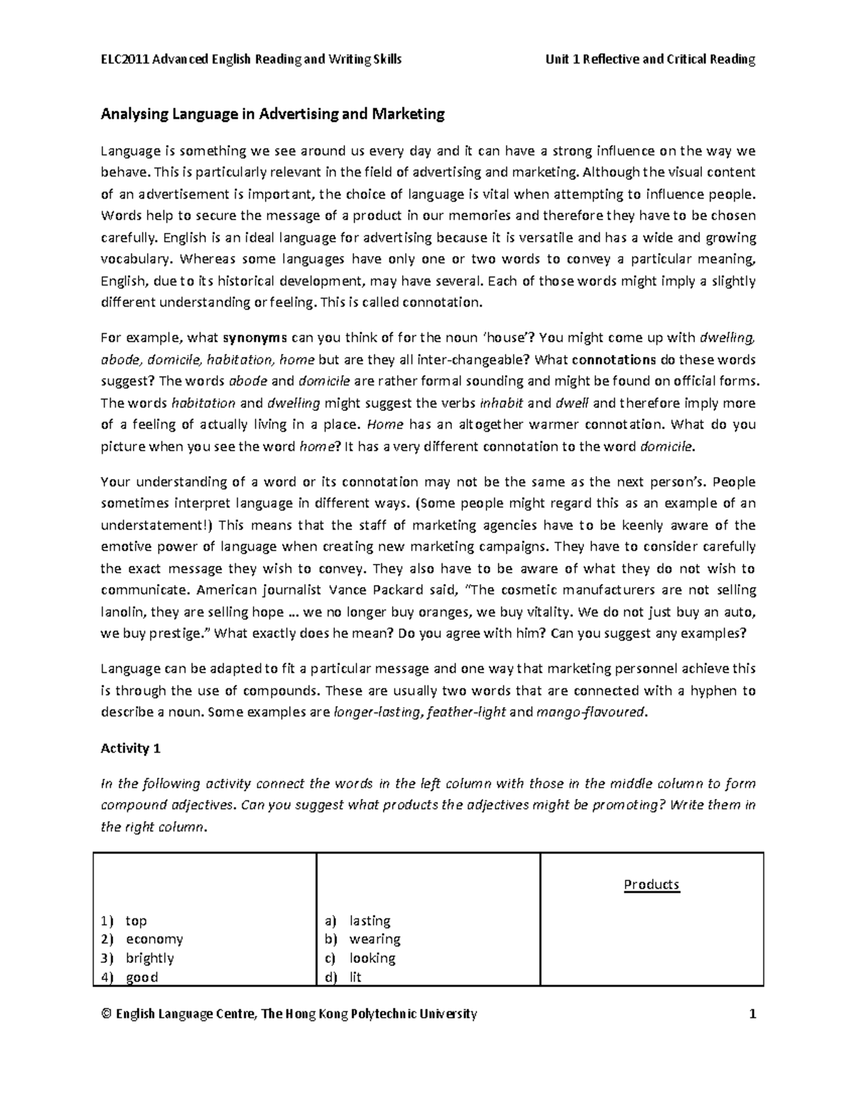 Language in Advertising and Marketing - Analysing Language in ...