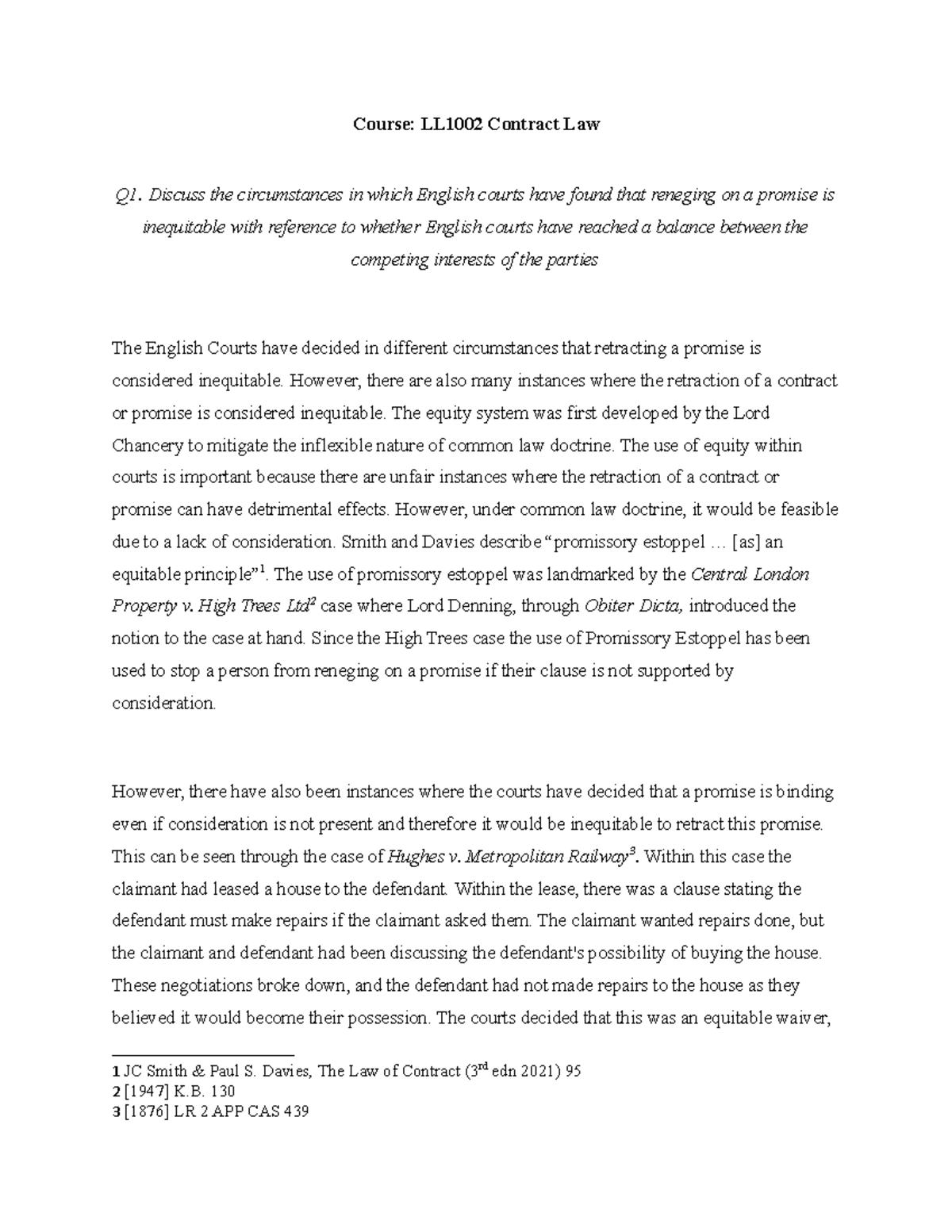 Contract Law Summative Assessment - Course: LL1002 Contract Law Q1 ...