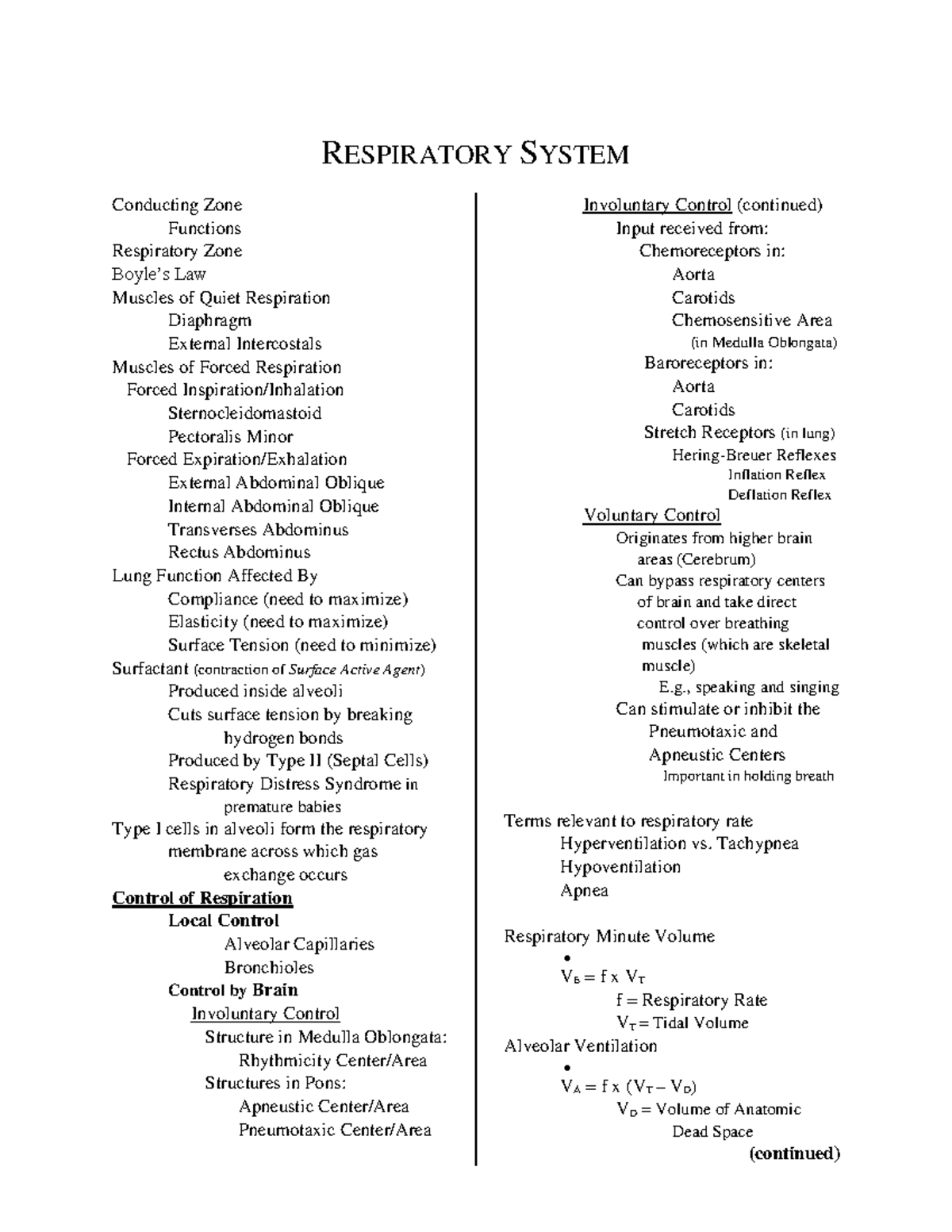 Study Outline Respiratory System - RESPIRATORY SYSTEM Conducting Zone ...