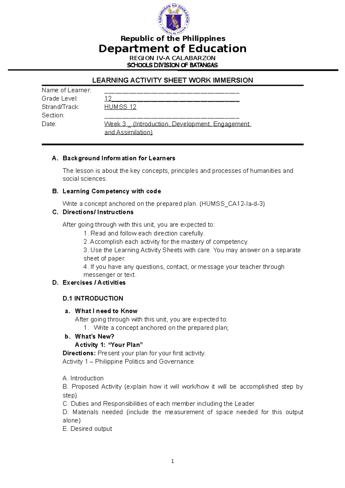 1STQ LAS Work Imm Week3 - lecture - Department of Education REGION IV-A ...