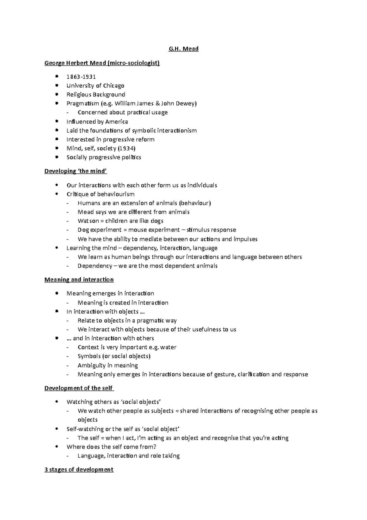 Mead - Lecture notes on G.H. Mead - G. Mead George Herbert Mead (micro ...